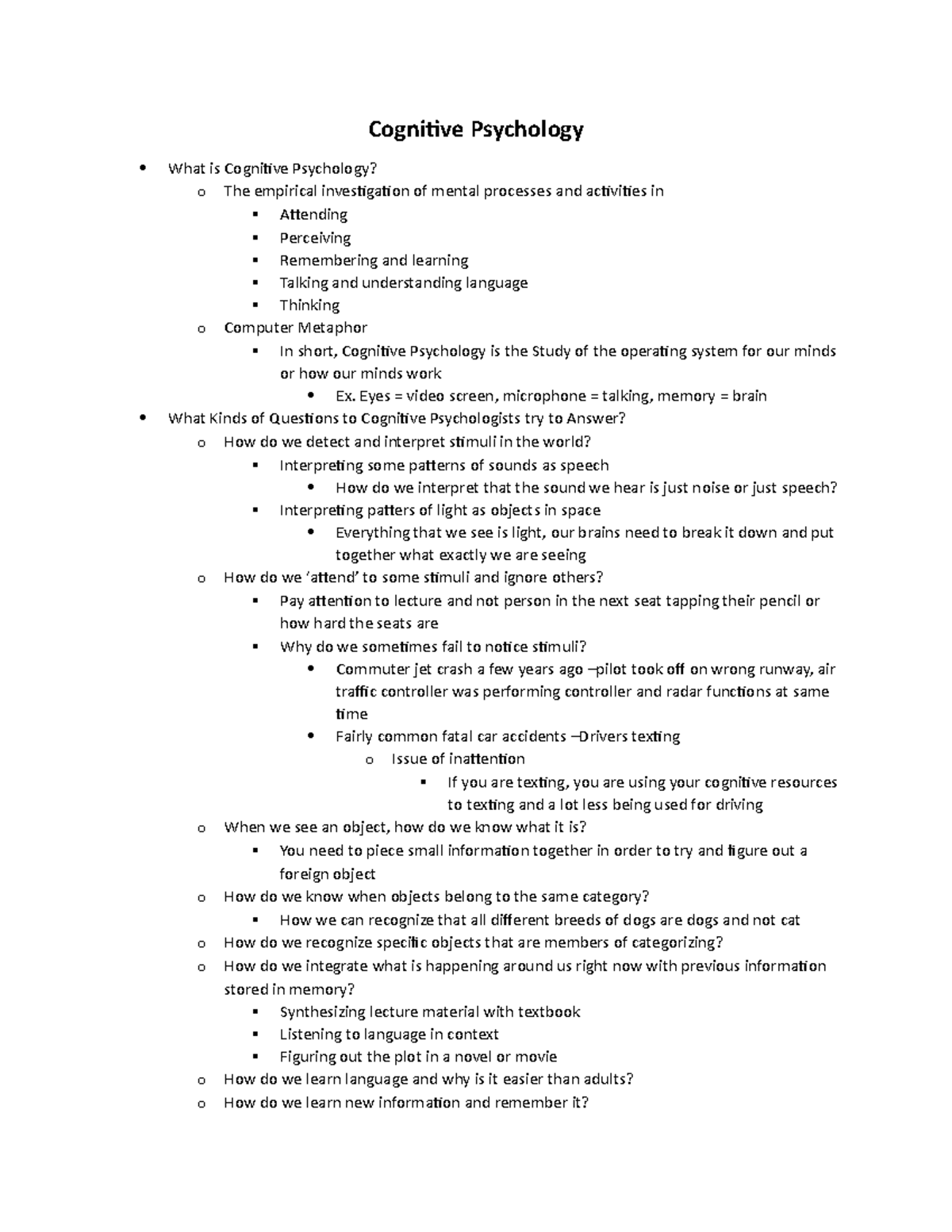 Cognitive Psychology - Lecture notes Unit 1 - Cognitive Psychology What ...