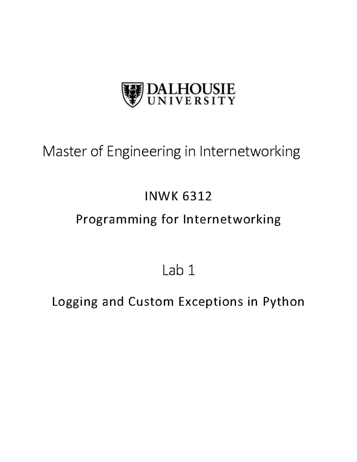Lab 1A -Logging and custom exceptions in Python - Master of Engineering ...