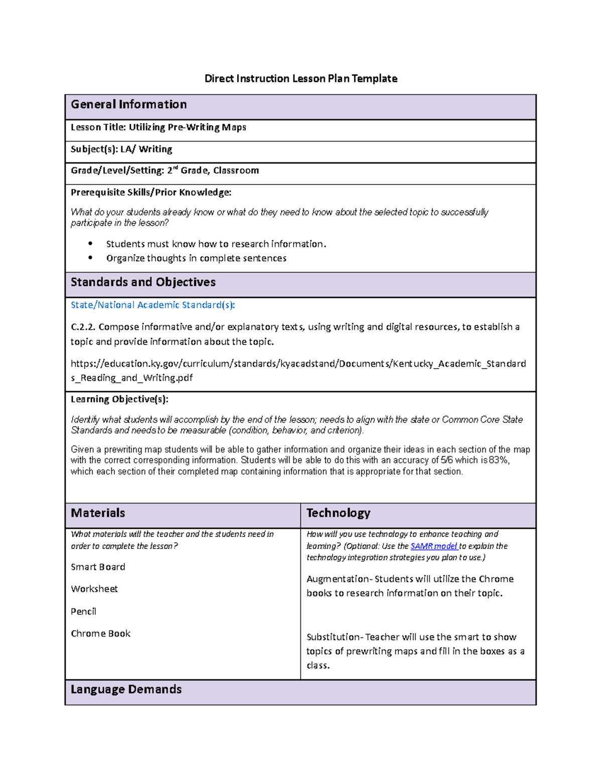 C365 Task 1 - Task 1 Passed - Direct Instruction Lesson Plan Template General Information Lesson ...