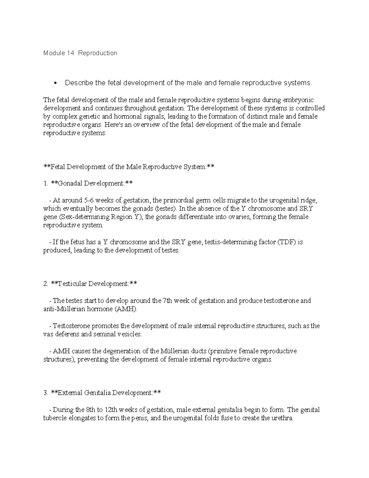 Module 14 Reproduction objectives - Module 14 Reproduction Describe the ...