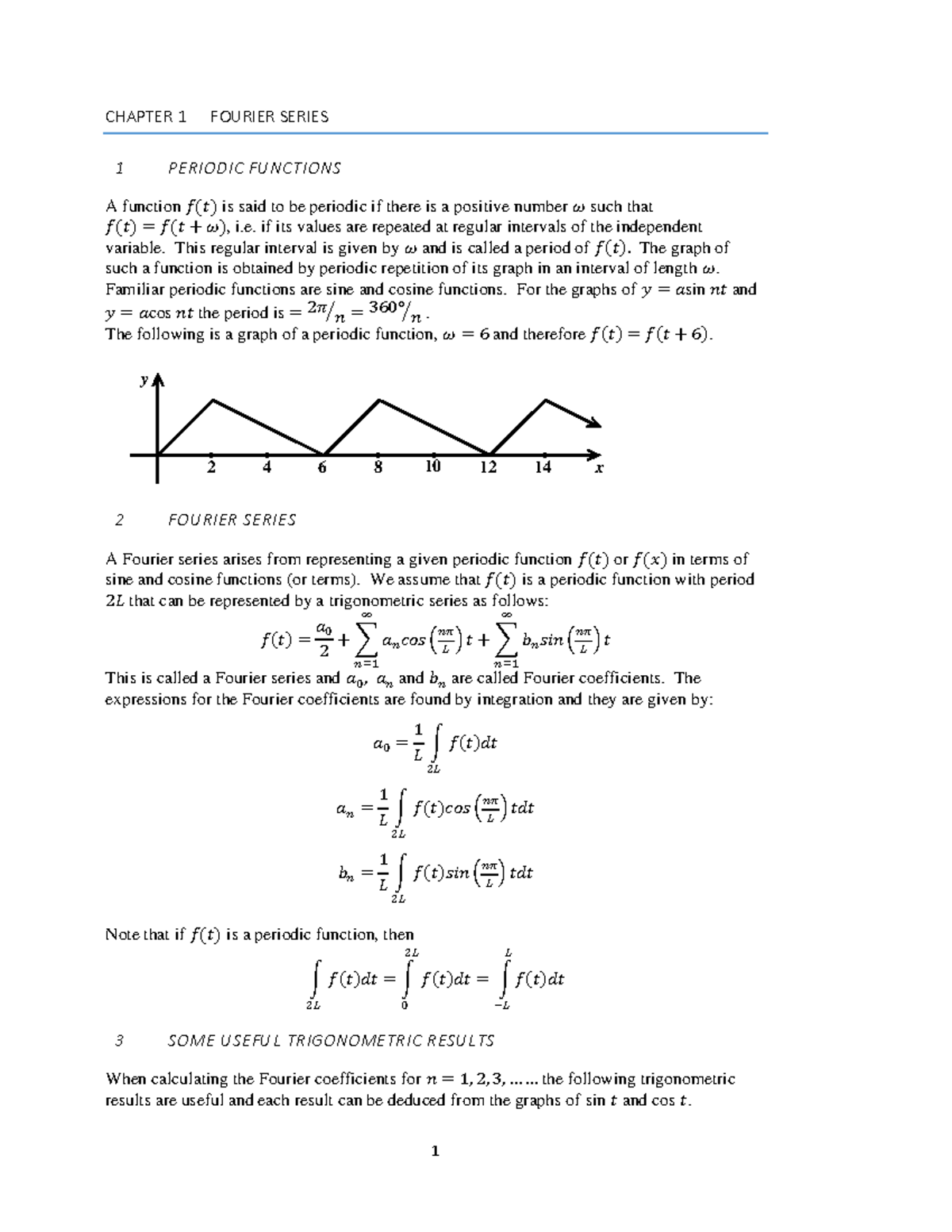 Fourier Series - CHAPTER 1 FOURIER SERIES 1 PERIODIC FUNCTIONS A ...