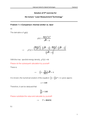 Exercise 1 Solution - Solution of Exercise 1 Problem 1──Principles nearly monochromatic; highly ...