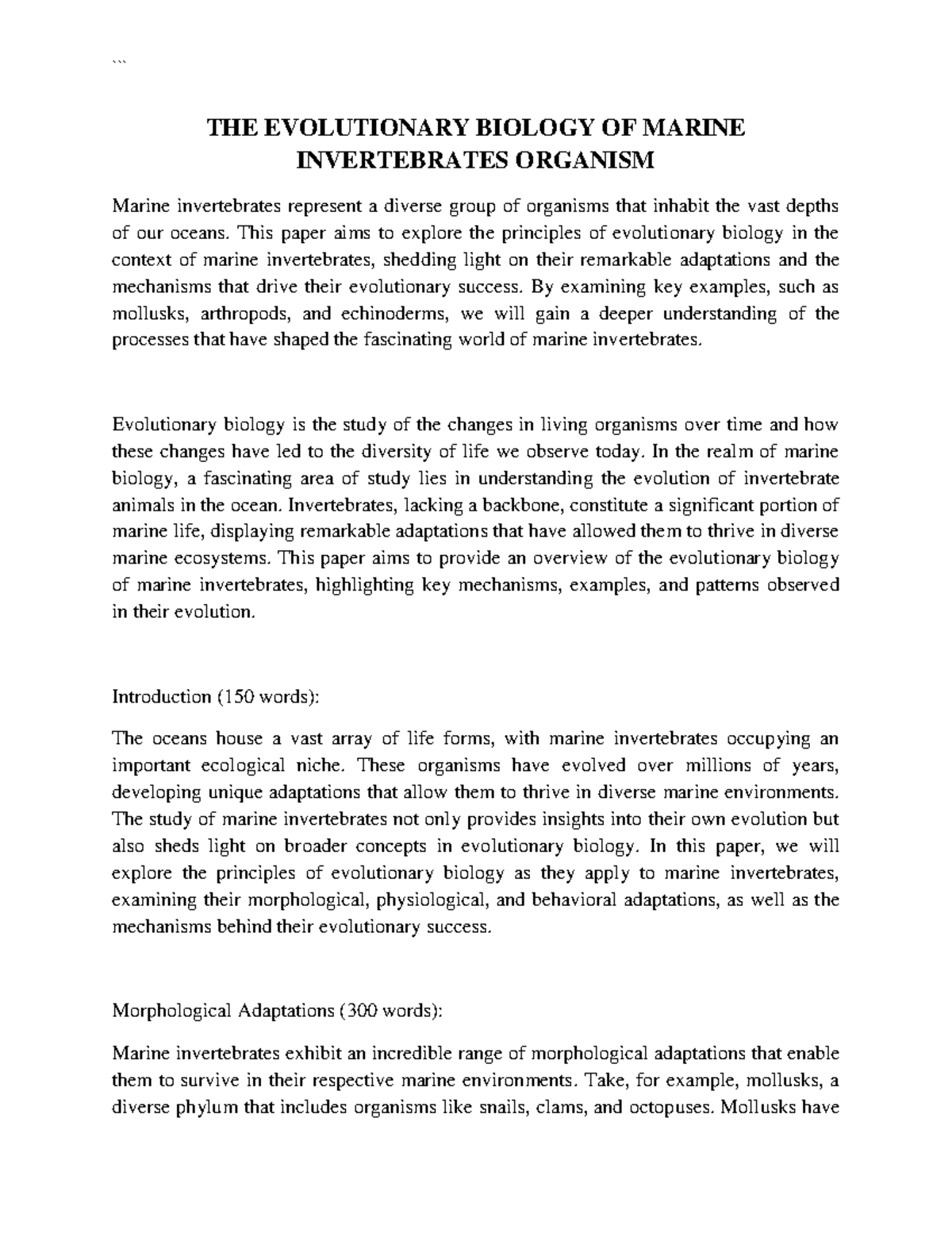 THE Evolutionary Biology OF Marine Invertebrates Organism - ## THE ...