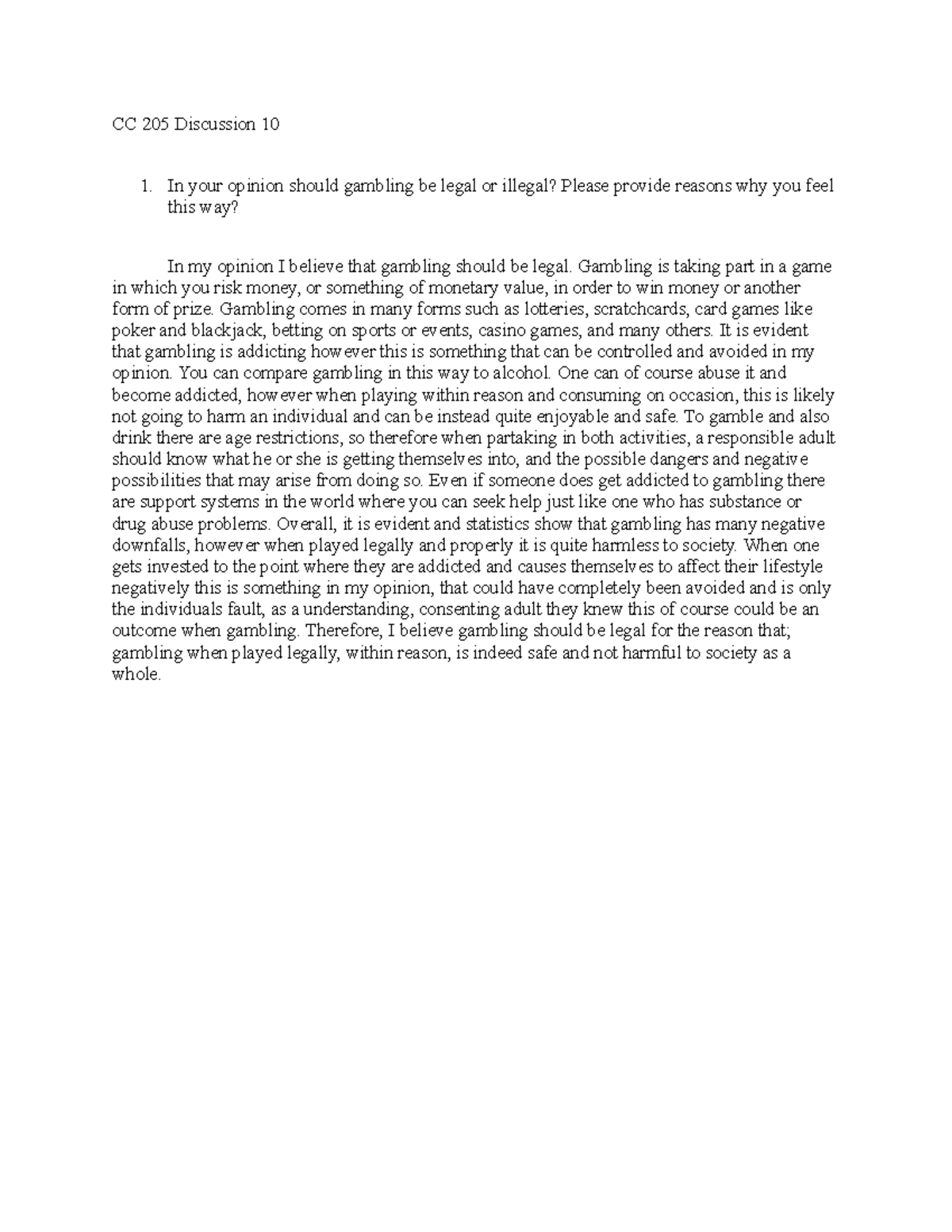 CC 205 Discussion 10-4 - CC 205 Discussion 10 In your opinion should ...