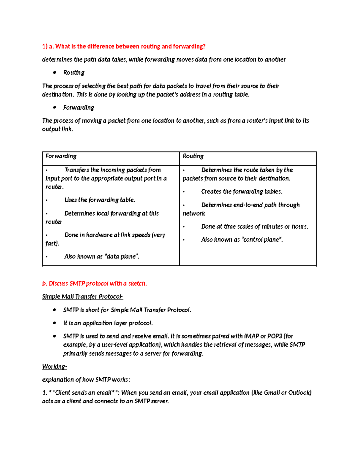 Cn 1 - notes - a. What is the difference between routing and forwarding ...