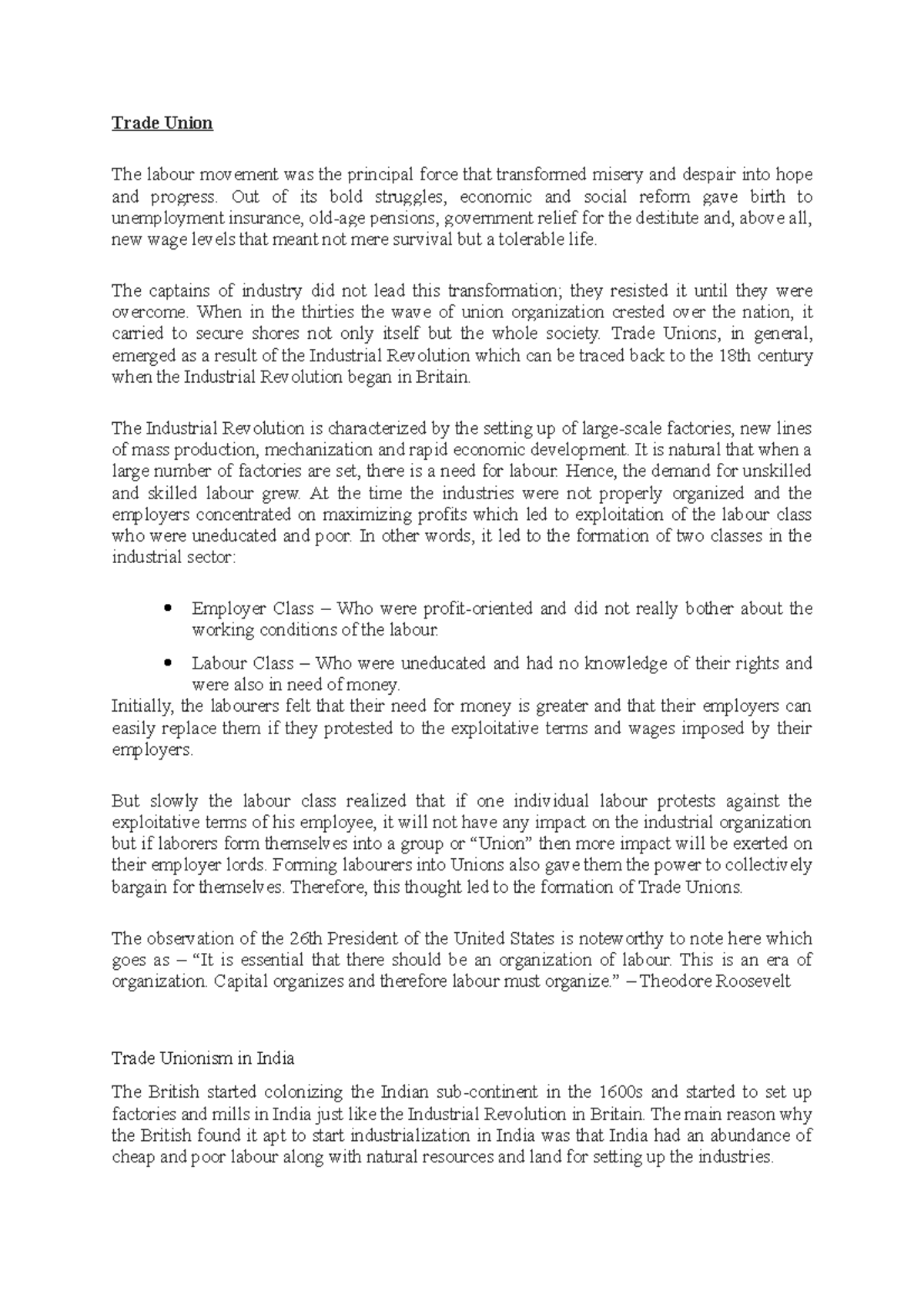 About Trade Union - Trade Union The labour movement was the principal ...