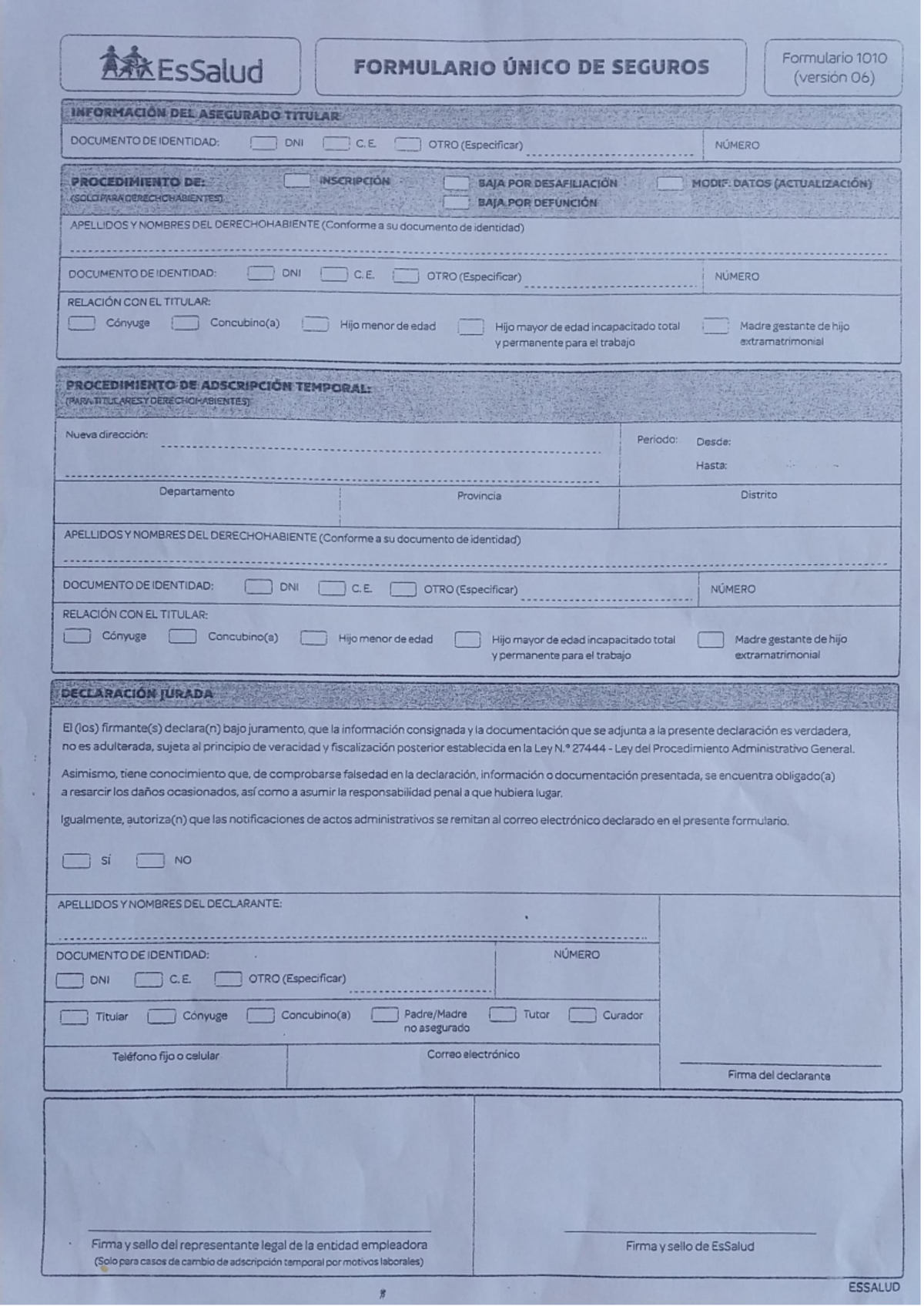 Doc1 - ASD - Formulario 1010 EsSalud FORMULARIO ÚNICO DE SEGUROS ...