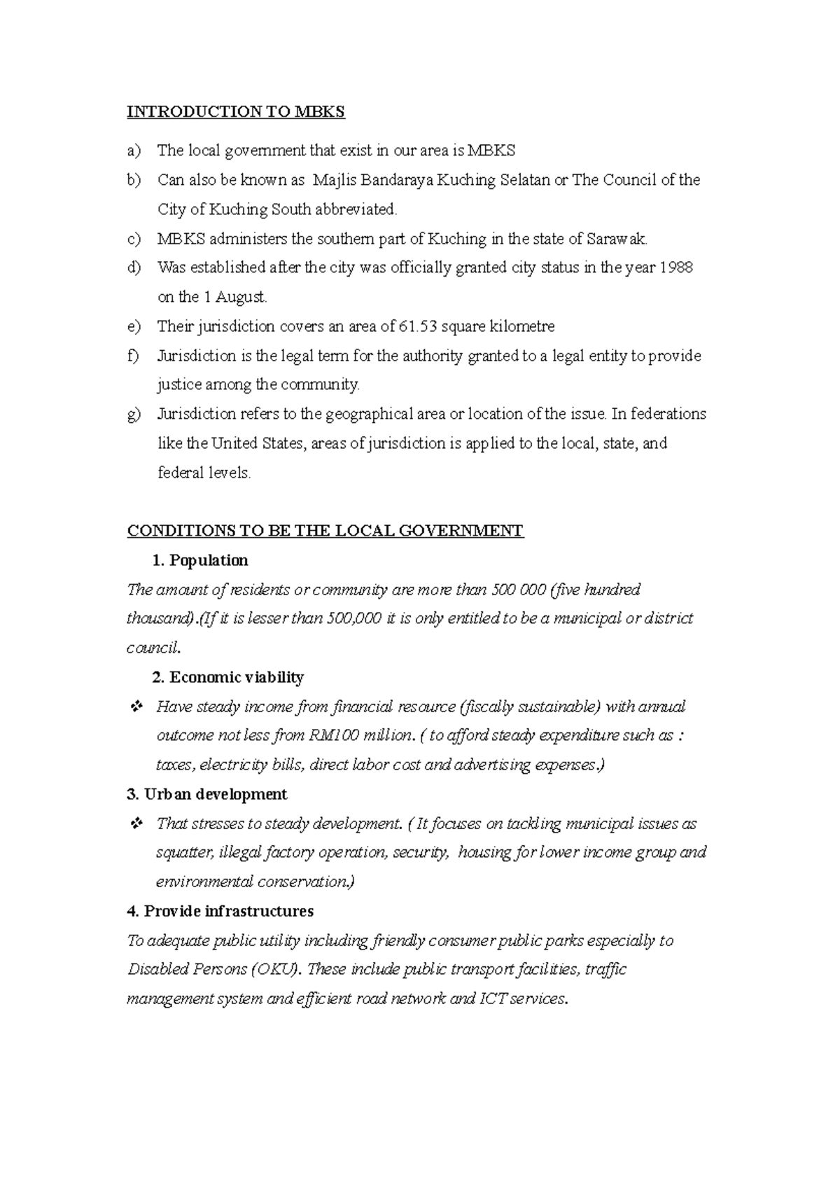 Introduction TO MBKS AND Conditions TO BE THE Chosen Government ...