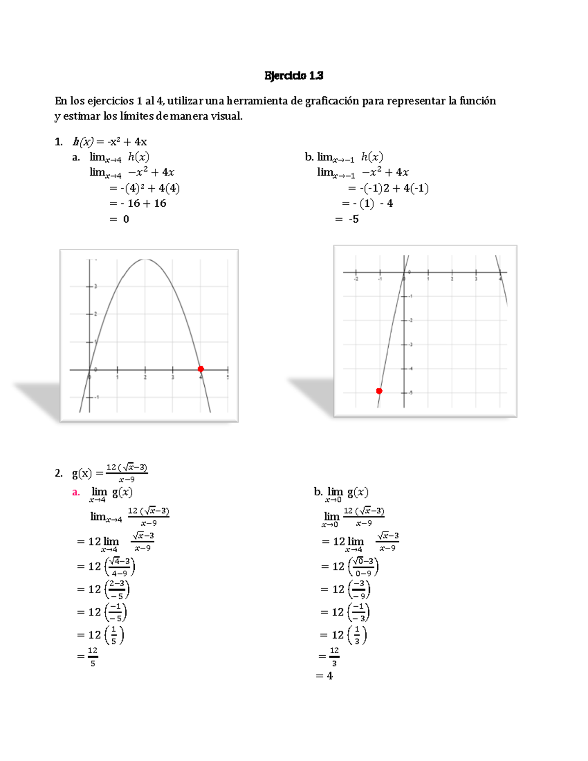 Pdfcoffee - calculo diferencial ejericios - Ejercicio 1. En los ejercicios 1 al 4, utilizar una ...