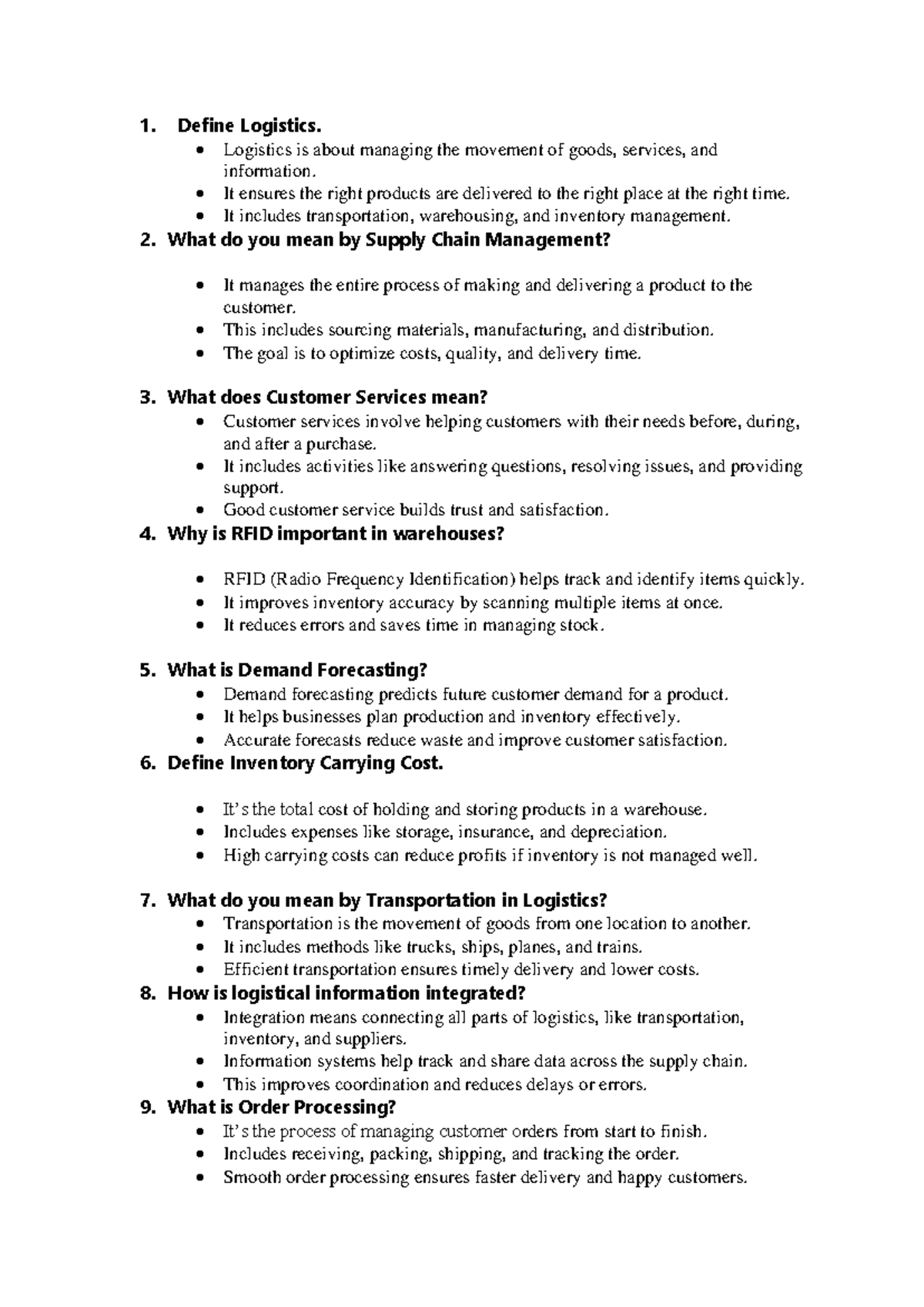 LOG - Its very useful for logistic and supply management - 1. Define ...