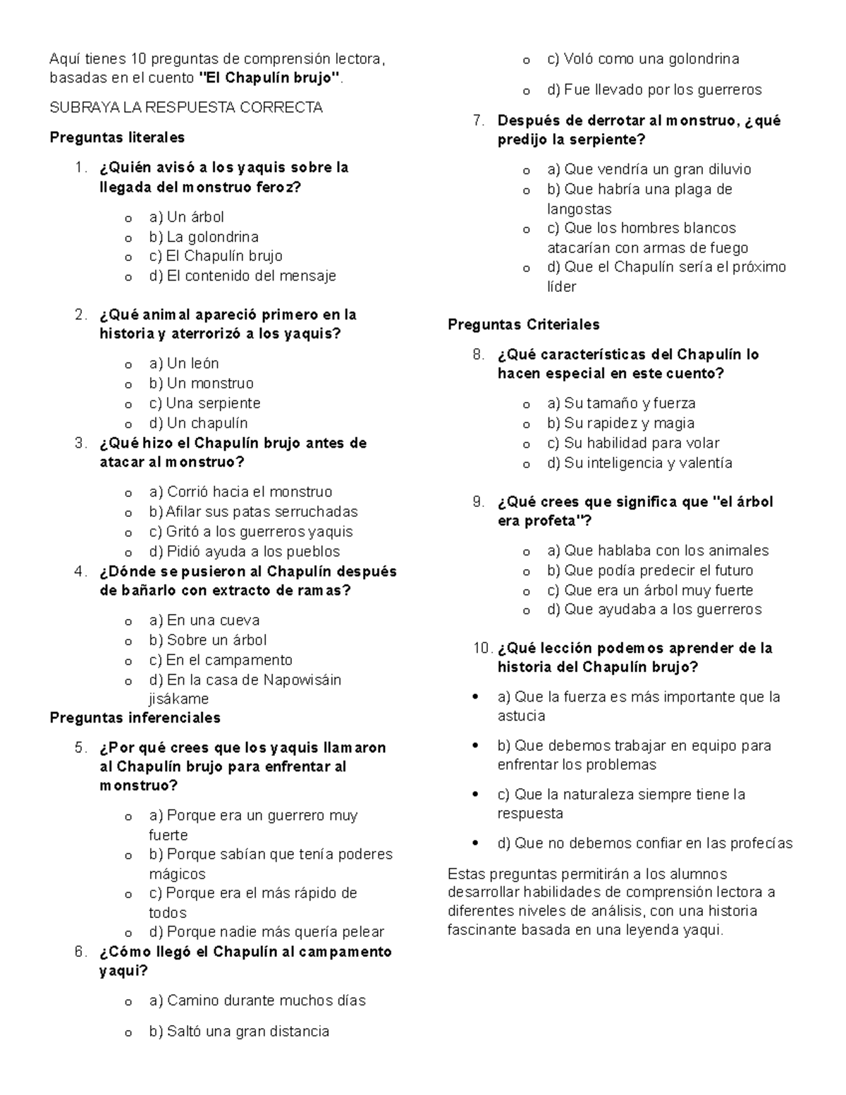 EL Chapulin Brujo - Aquí tienes 10 preguntas de comprensión lectora ...