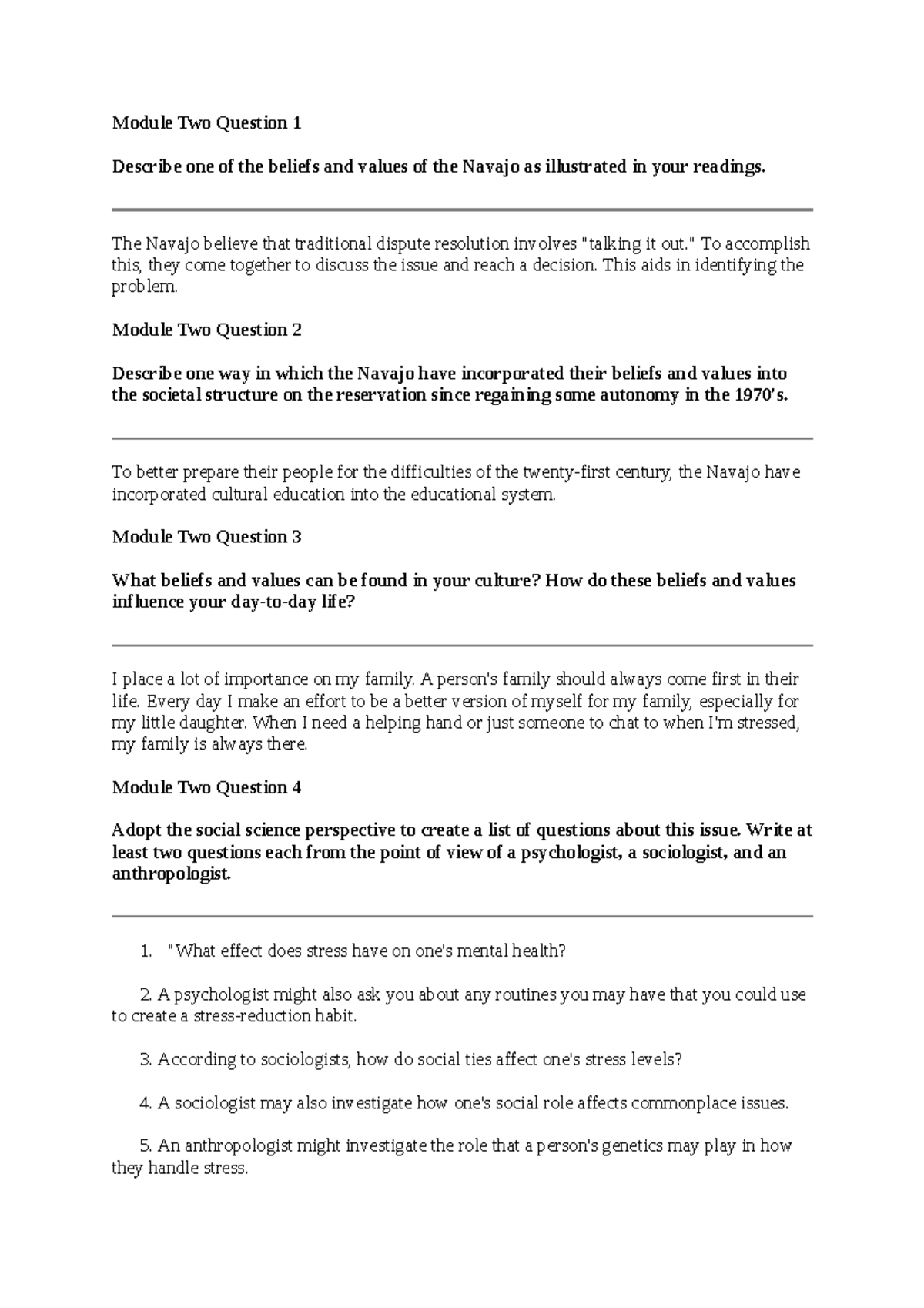 Module 2 - short answers - Module Two Question 1 Describe one of the ...