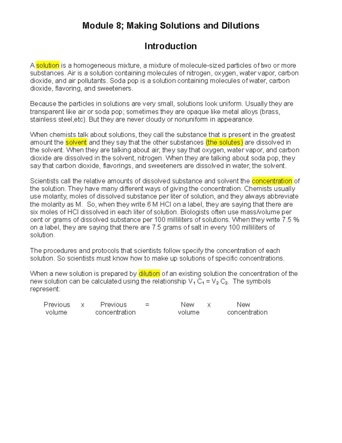 Module 8 Making Solutions and Dilutions (with answers) - Module 8 ...