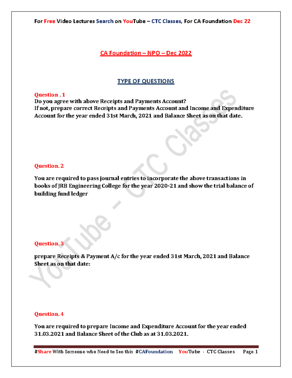 CA Foundation NPO Dec 2022 - CTC Classes - For Free Video Lectures ...