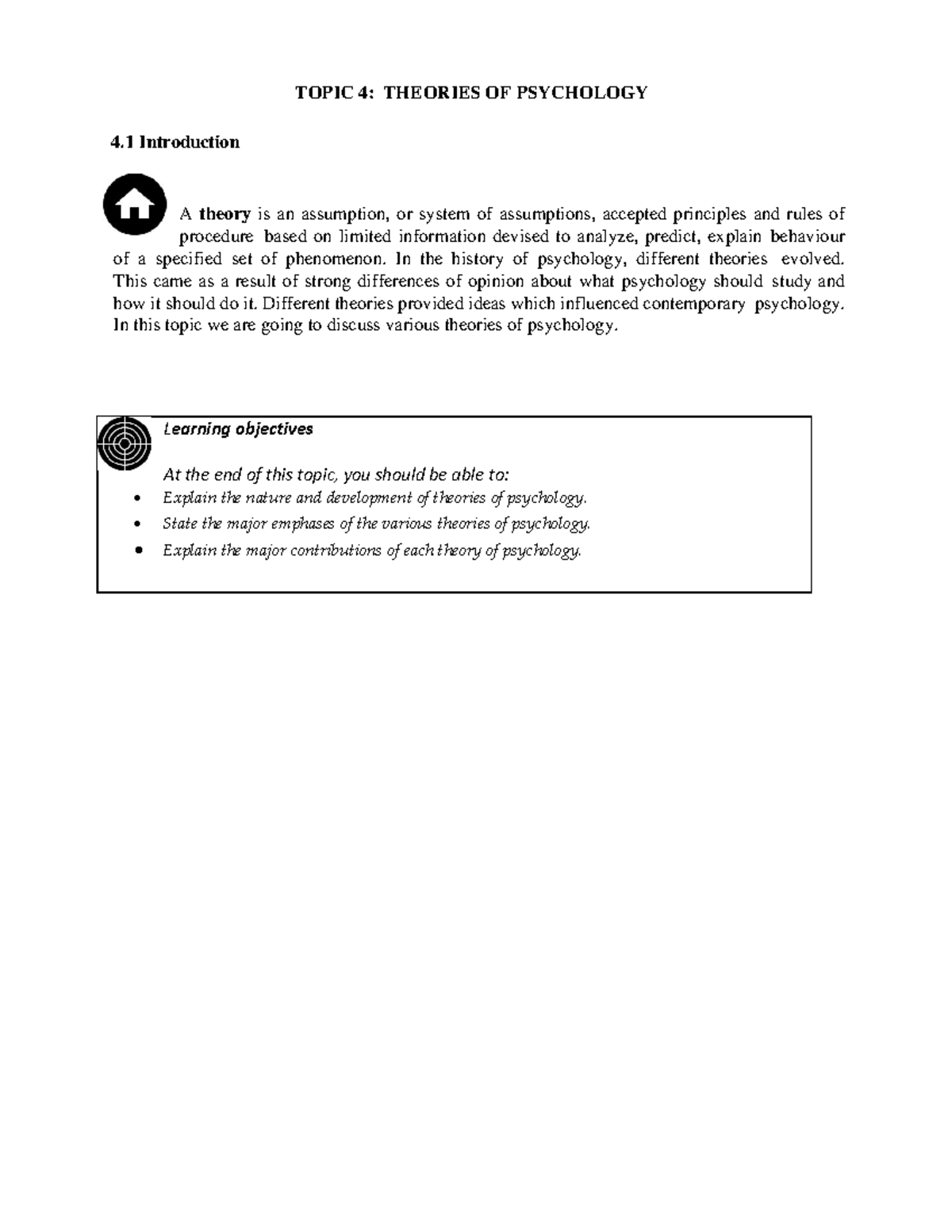 Theories of Psychology - TOPIC 4: THEORIES OF PSYCHOLOGY 4 Introduction ...