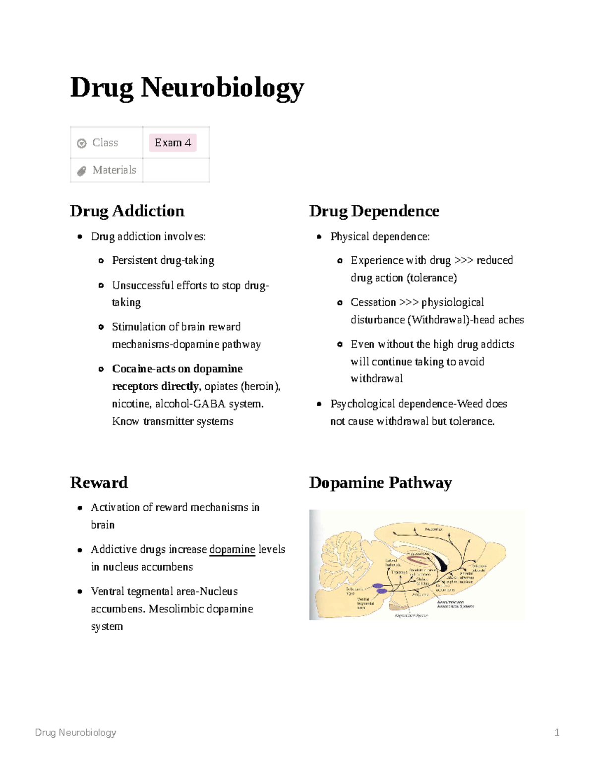 Drug neurobiology - Drug Neurobiology Class Exam 4 Materials Drug ...