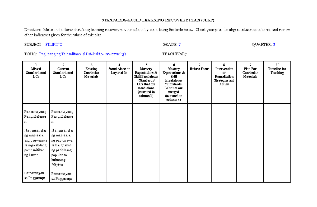 FIL- SLRP A - slrp - STANDARDS-BASED LEARNING RECOVERY PLAN (SLRP ...