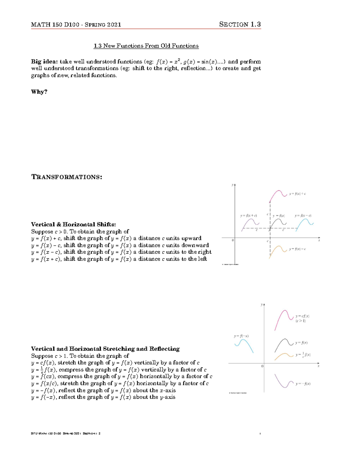 Math 150 D100 Lecture Notes 1.3 - 1 New Functions From Old Functions ...