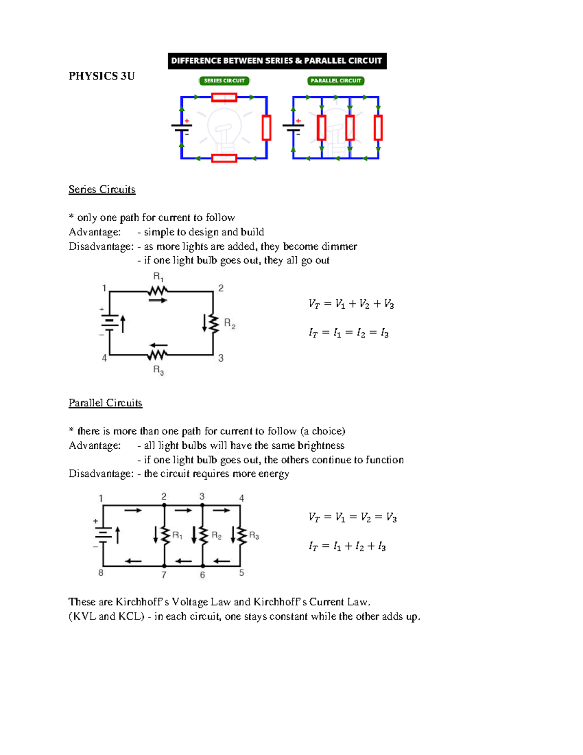 3U - note - Series and Parallel Circuits - PHYSICS 3U Series Circuits ...