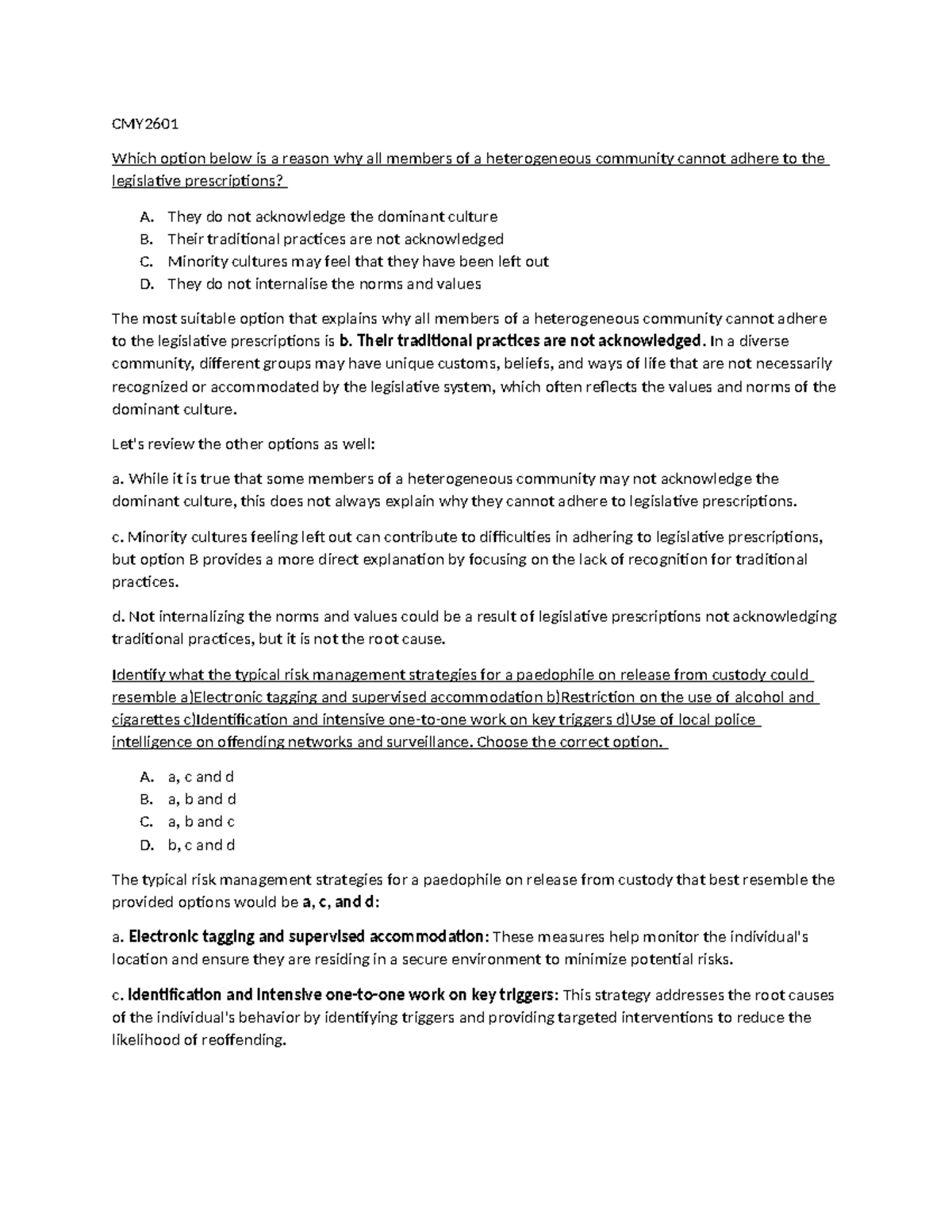 CMY2601 - Practice quiz test - CMY Which option below is a reason why ...