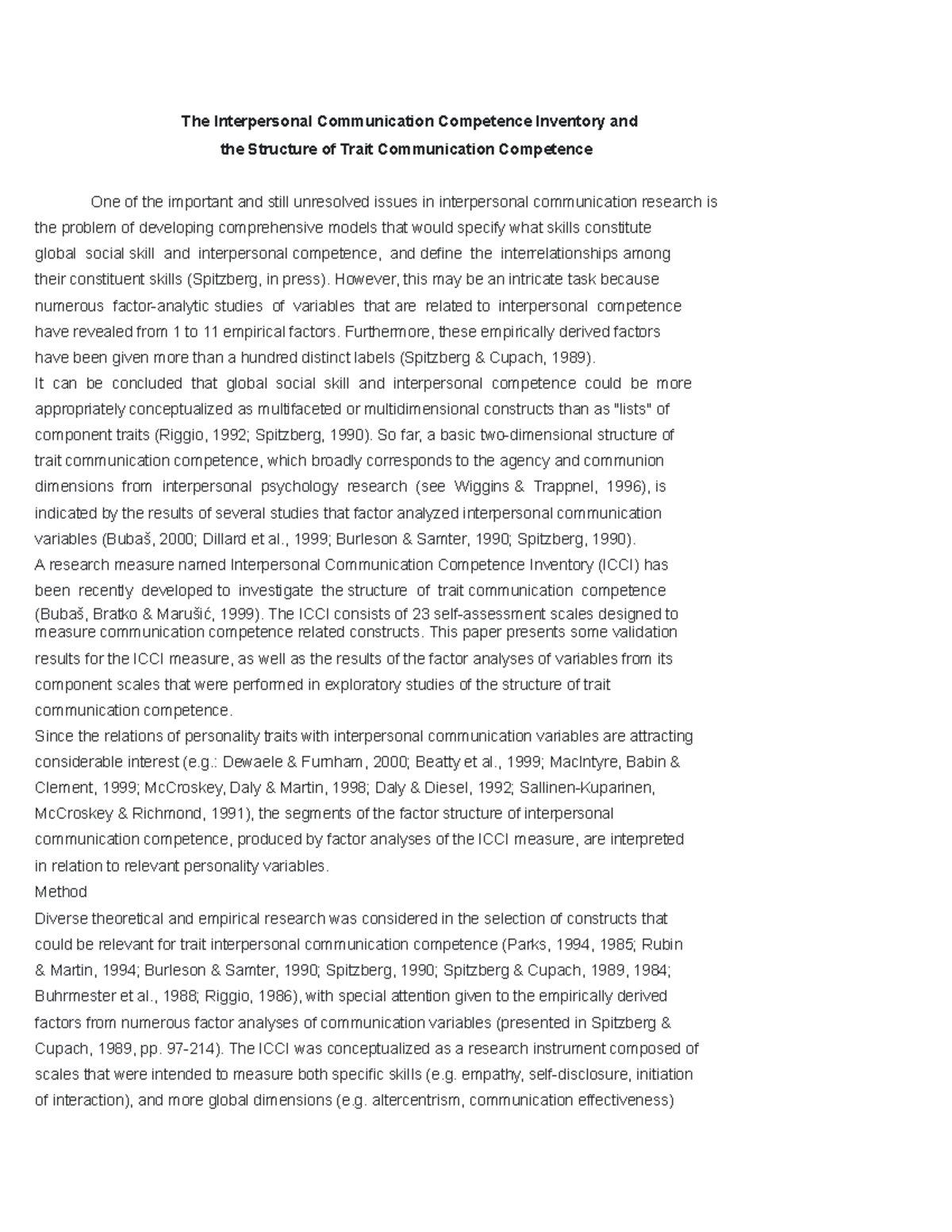 The Interpersonal Communication Competence Inventory and - However ...