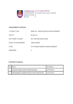 Performance Appraisal FORM Explaination - Performance Management - UiTM ...