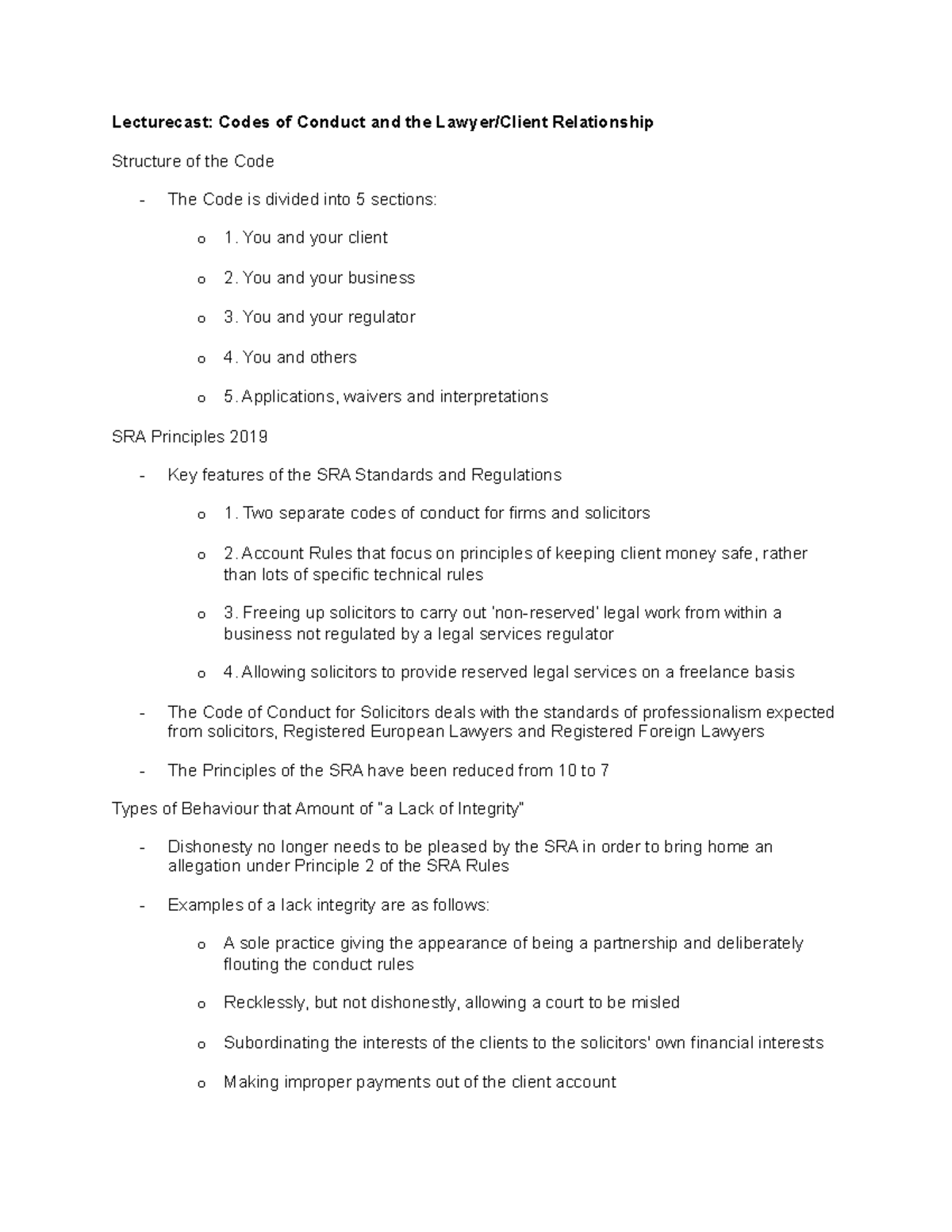 Unit 16 - Lecturecast Notes - Lecturecast: Codes of Conduct and the ...