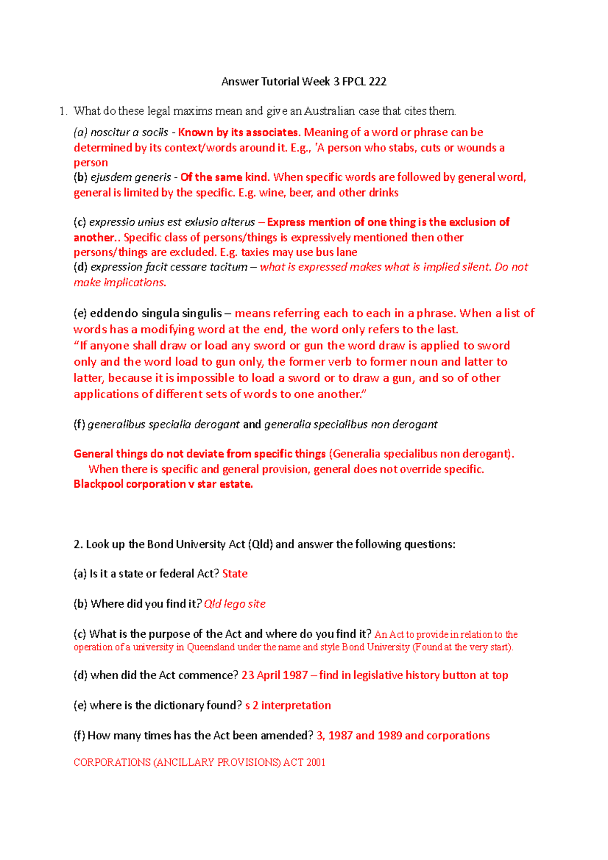 Public Week 3 - Answer Tutorial Week 3 FPCL 222 What do these legal maxims mean and give an ...