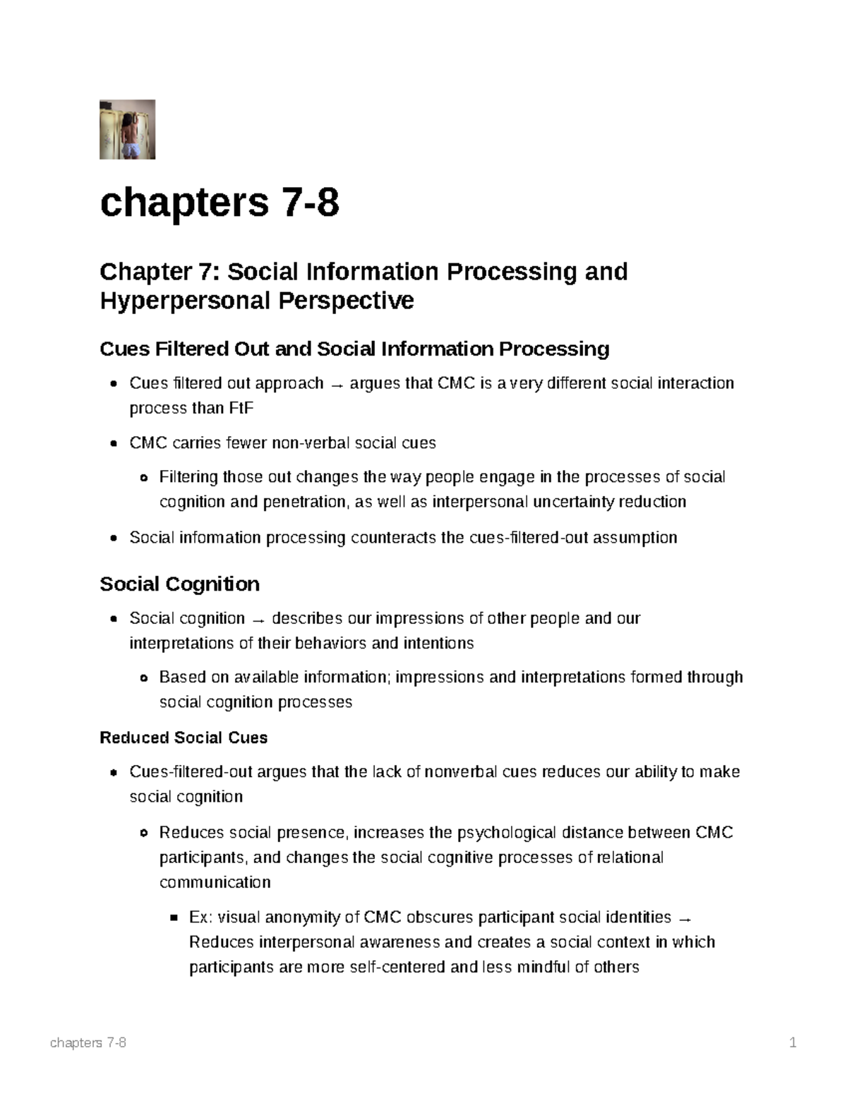 Chapters 7-8 - chapters 7- Chapter 7: Social Information Processing and ...
