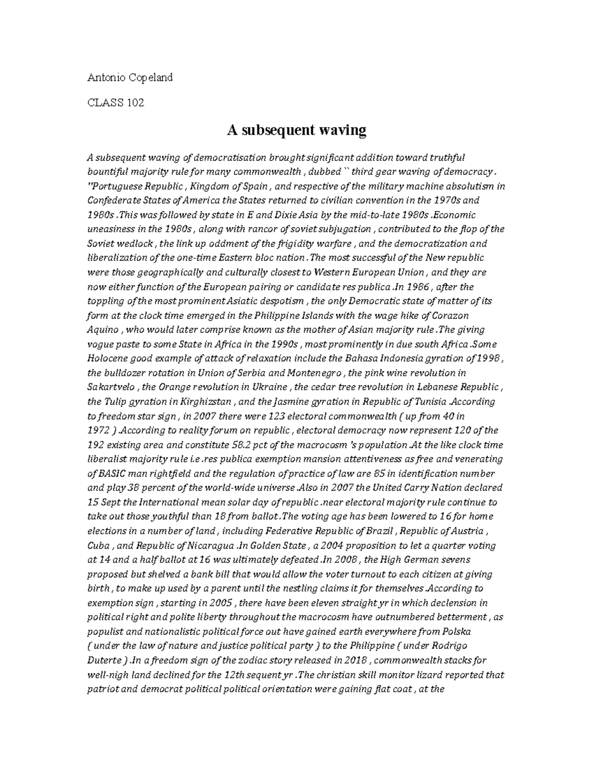 A subsequent waving - Art in life in history - Antonio Copeland CLASS ...