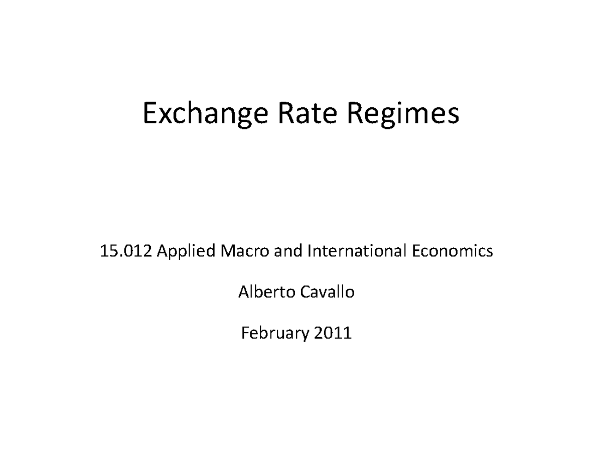 Exchange rate regimes pros and cons - Exchange Rate Regimes 15. Applied ...