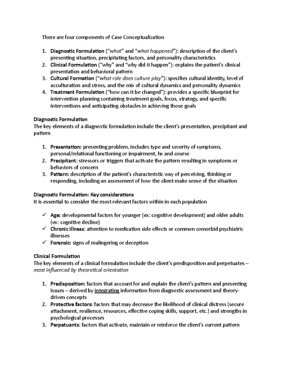 Case Conceptualization Document 1 There Are Four Components Of Case Conceptualization