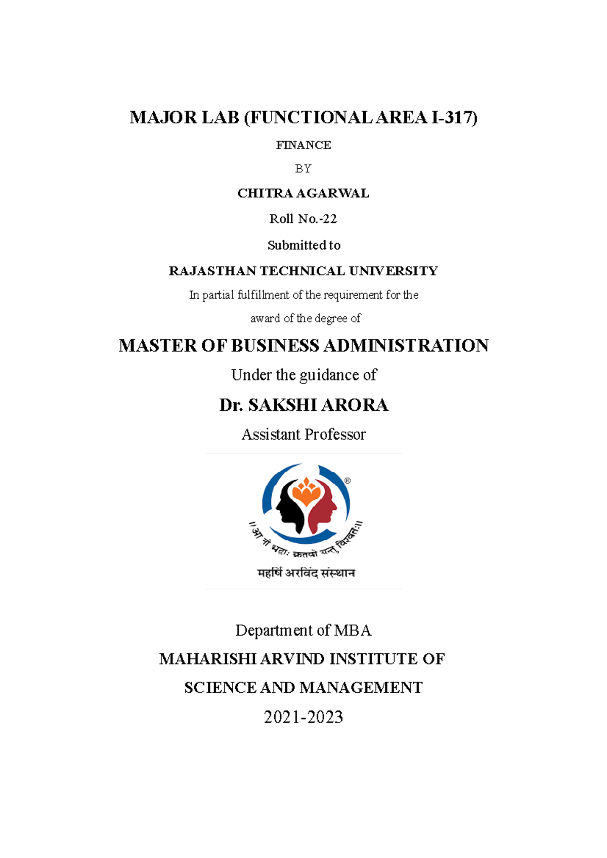 Project Report - HR and finance assignments - MAJOR LAB (FUNCTIONAL ...