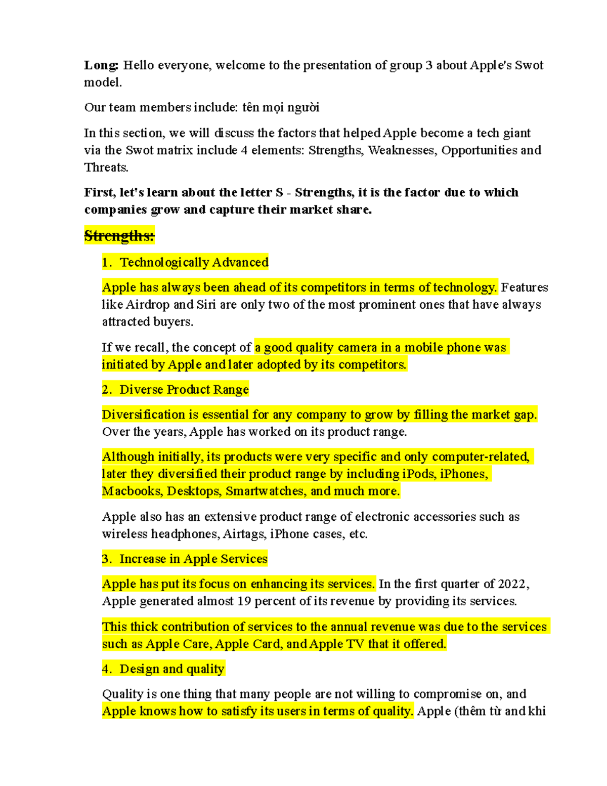 SWOT-of-Apple - SWOT - Long: Hello everyone, welcome to the ...
