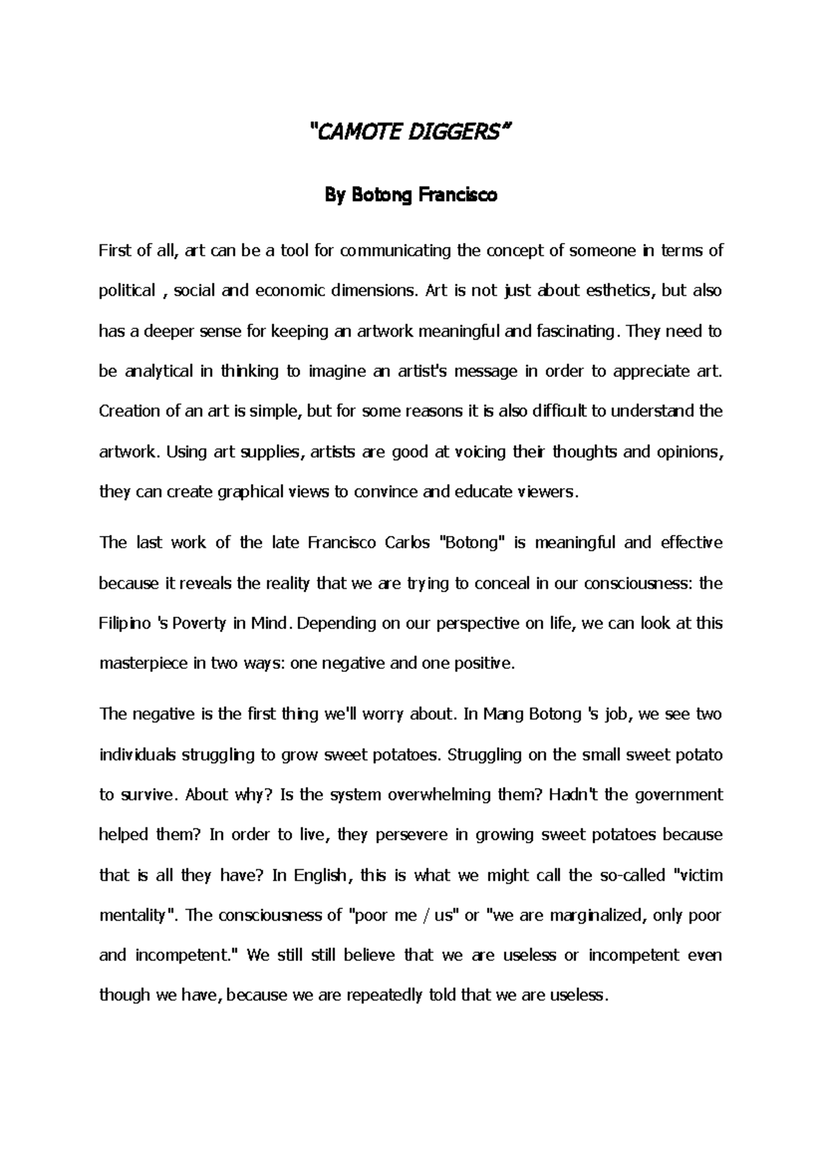 Camote- Diggers - Essay - “CAMOTE DIGGERS” By Botong Francisco First of all, art can be a tool ...