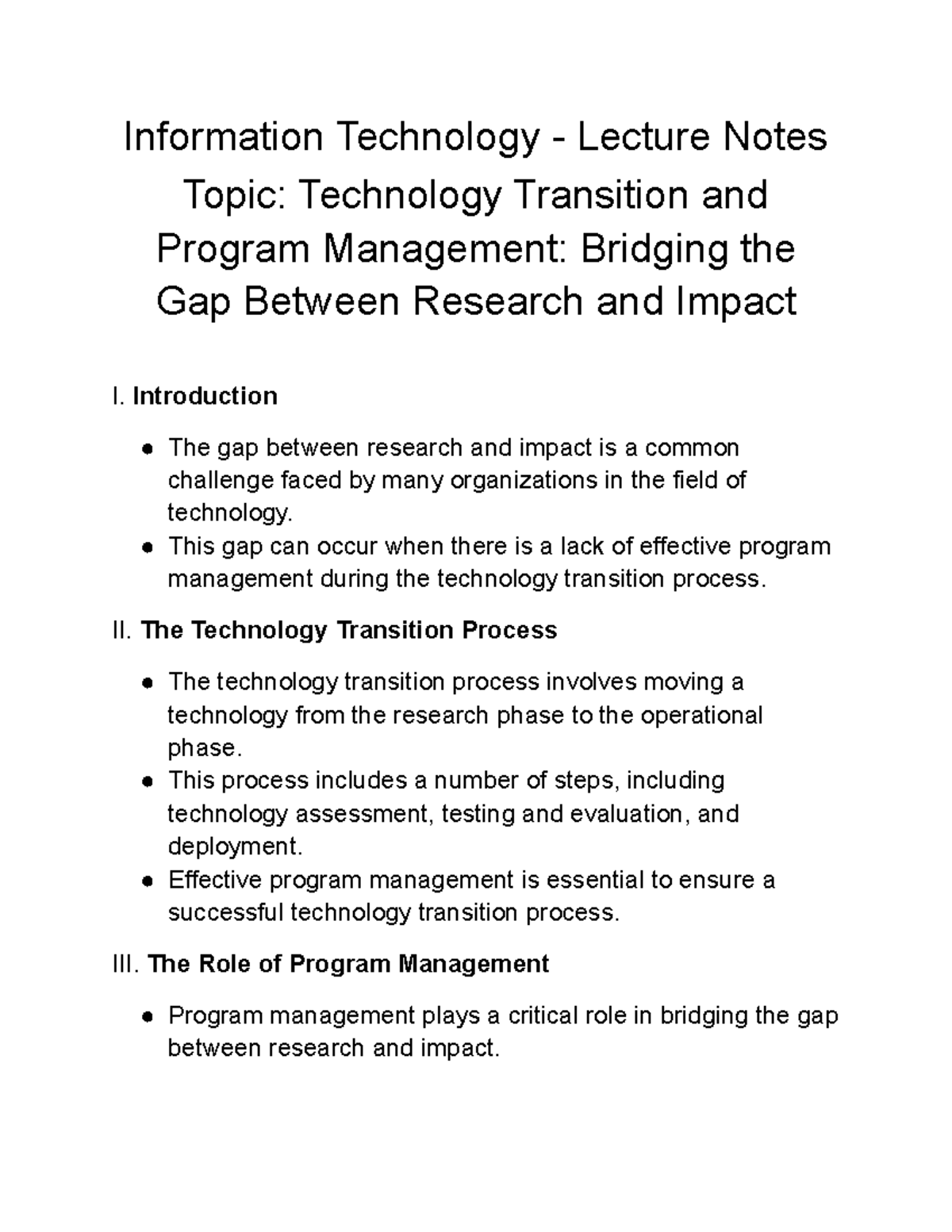 Technology Transition and Program Management Bridging the Gap Between ...