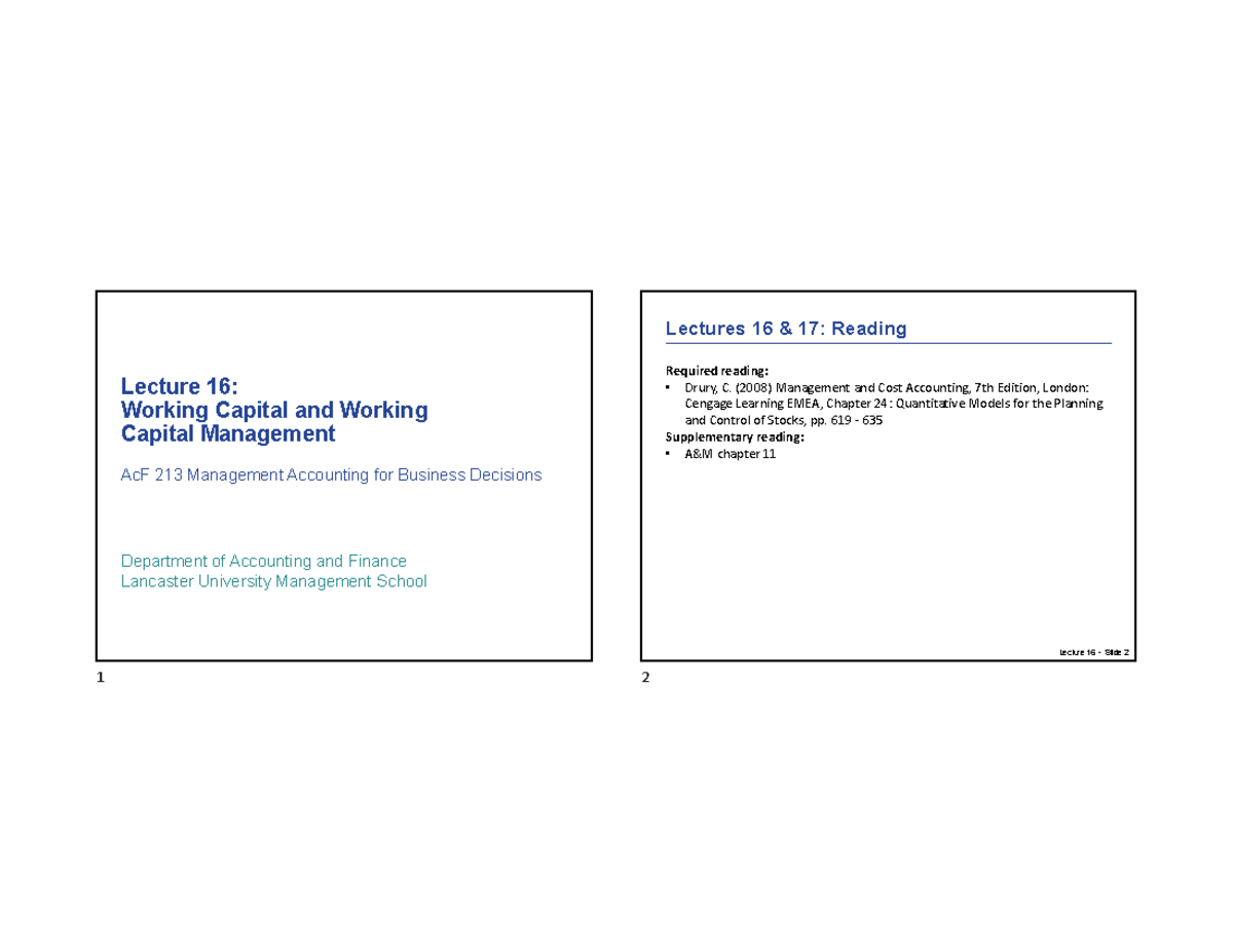 Lecture 16 - Working Capital and Working Capital Management - AC.F213M ...