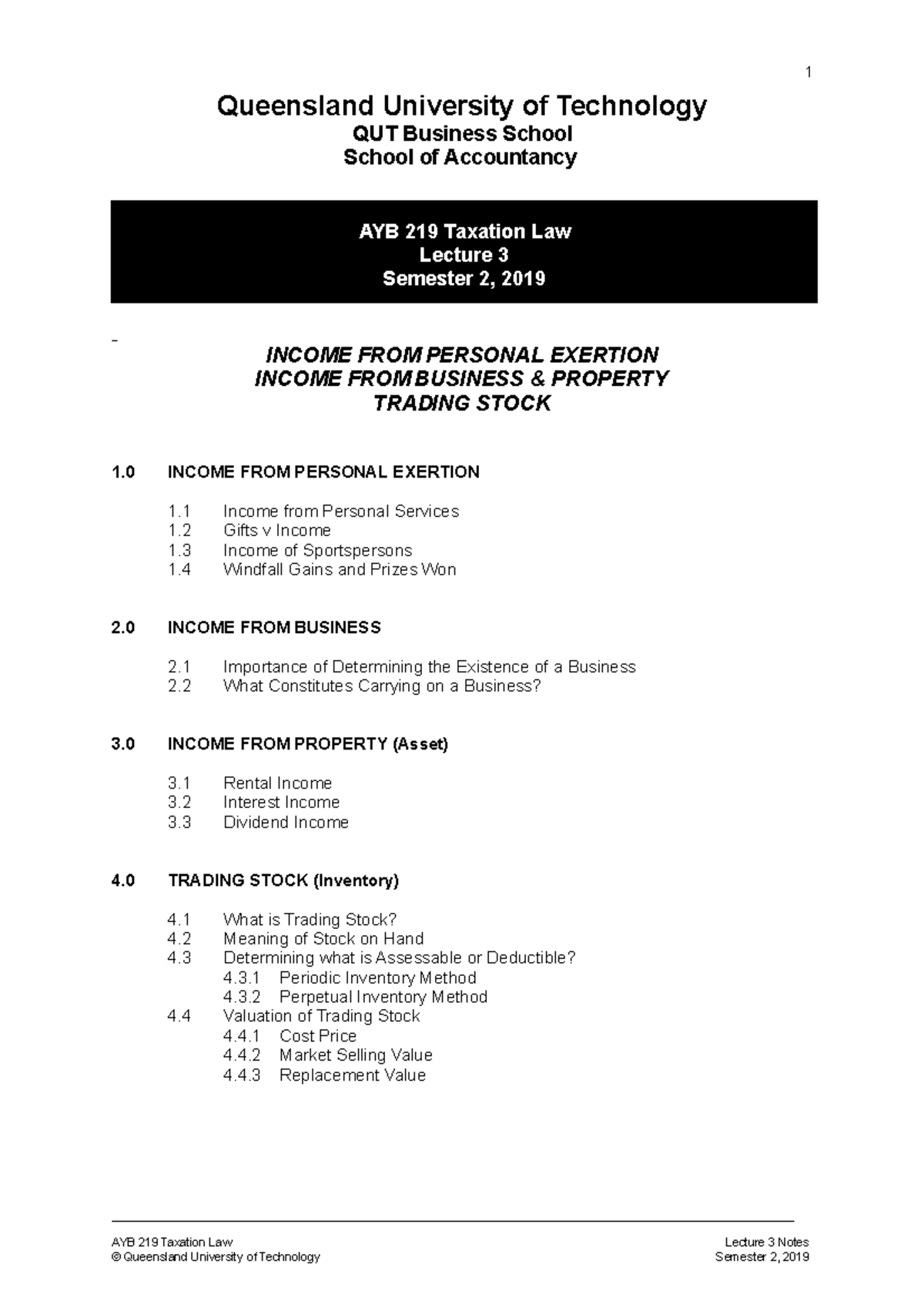 Lecture 3 - Queensland University of Technology QUT Business School ...