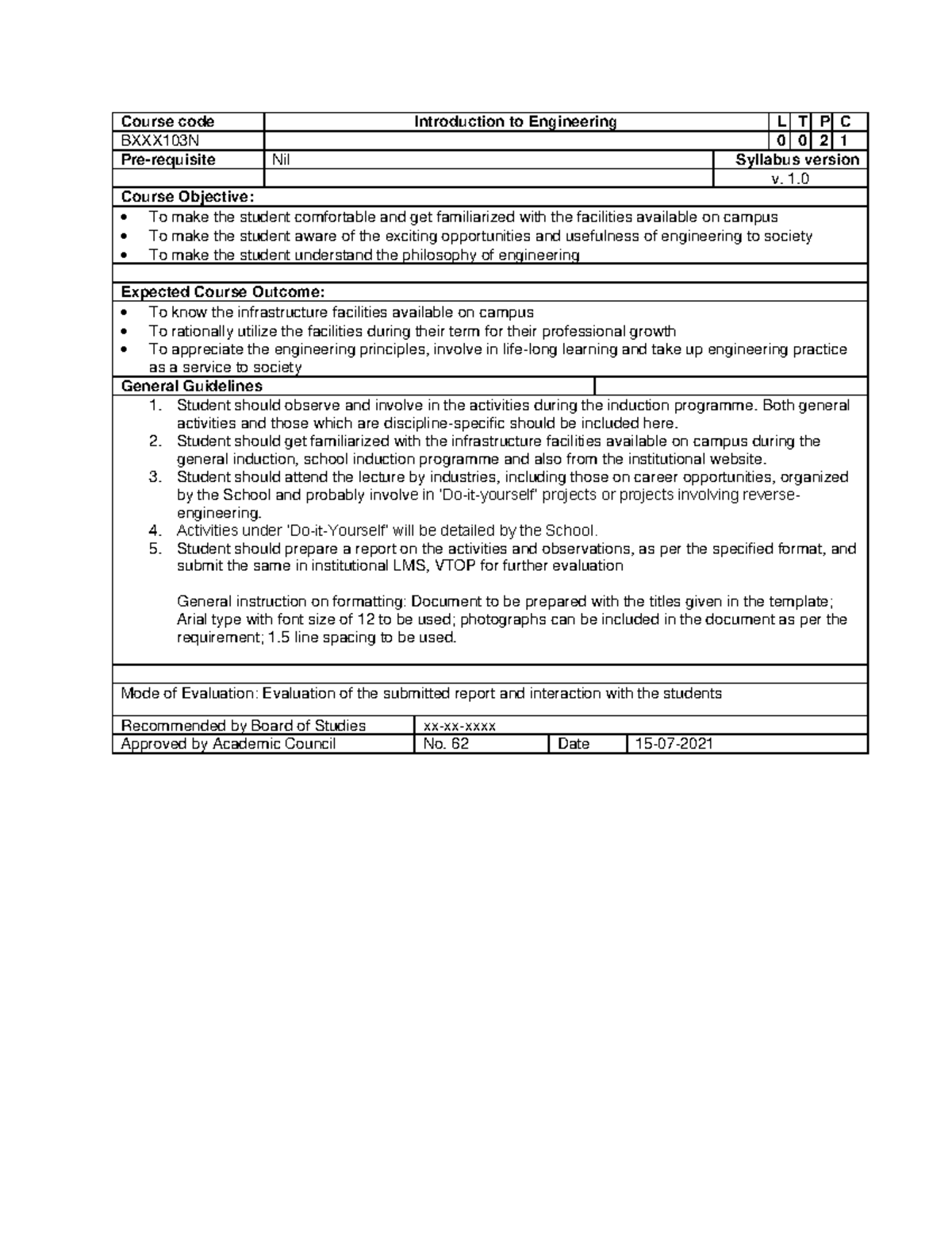Introduction to Engineering Course Content and Syllabus - Course code ...