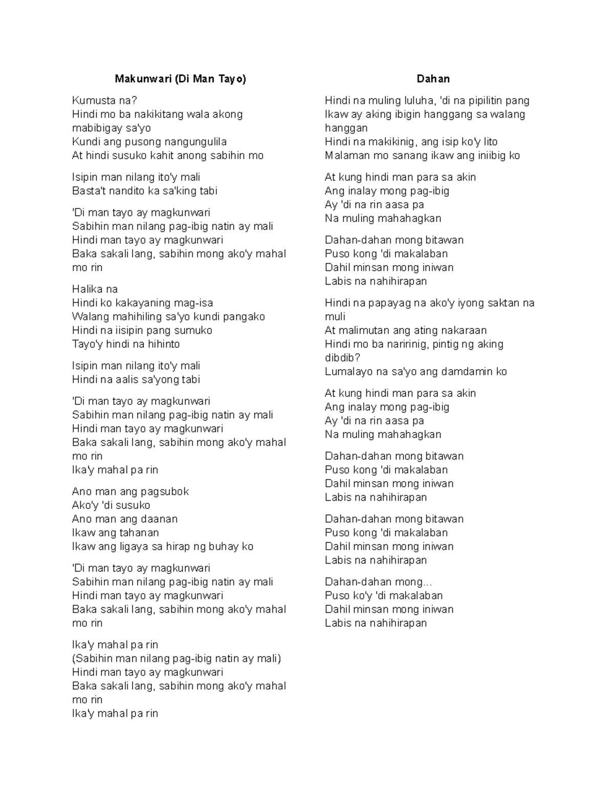 2019 December Avenue songs - Makunwari (Di Man Tayo) Kumusta na? Hindi ...