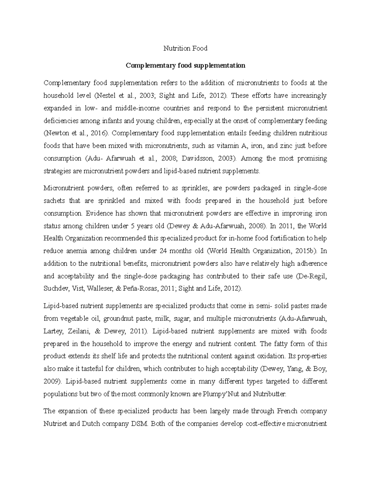 Nutrition Food - Complementary food supplementation - Nutrition Food ...