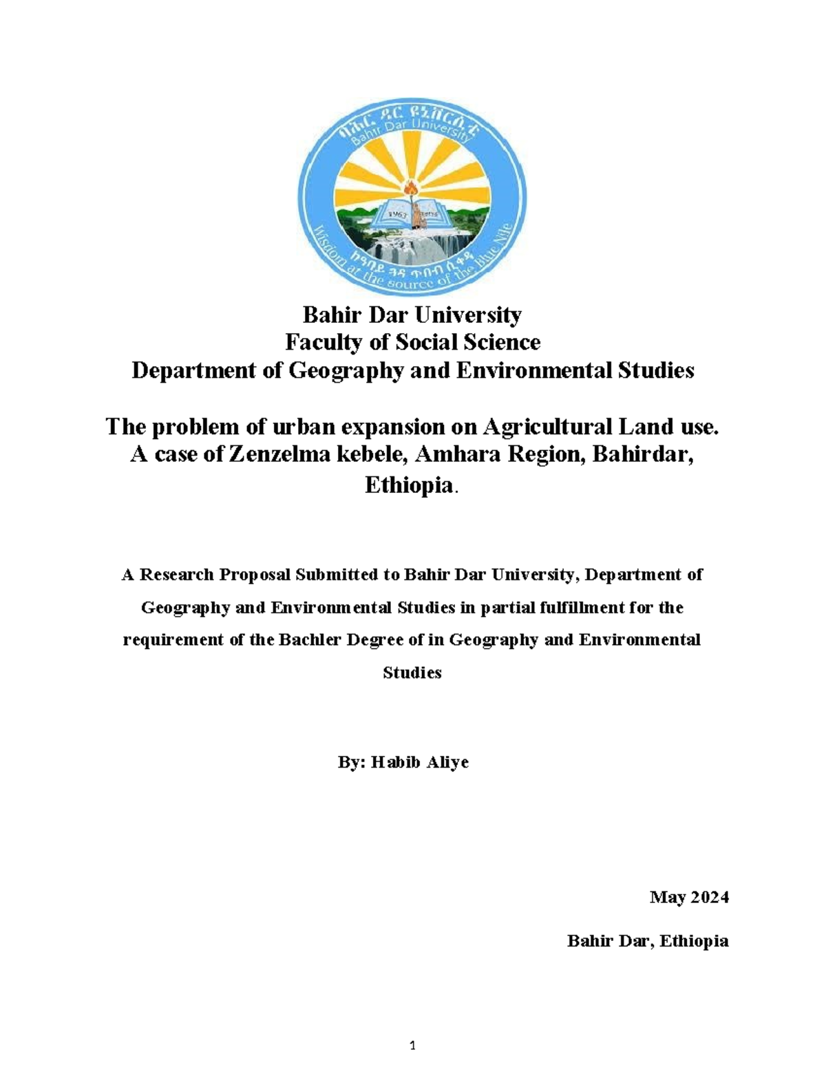 Habib Proposal - Bahir Dar University Faculty of Social Science ...