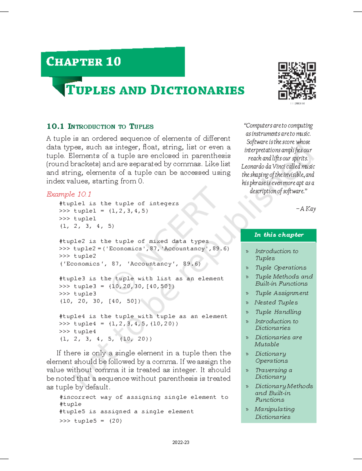 Tuples and dictionary - 10 I NTRODUCTION TO T UPLES A tuple is an ...