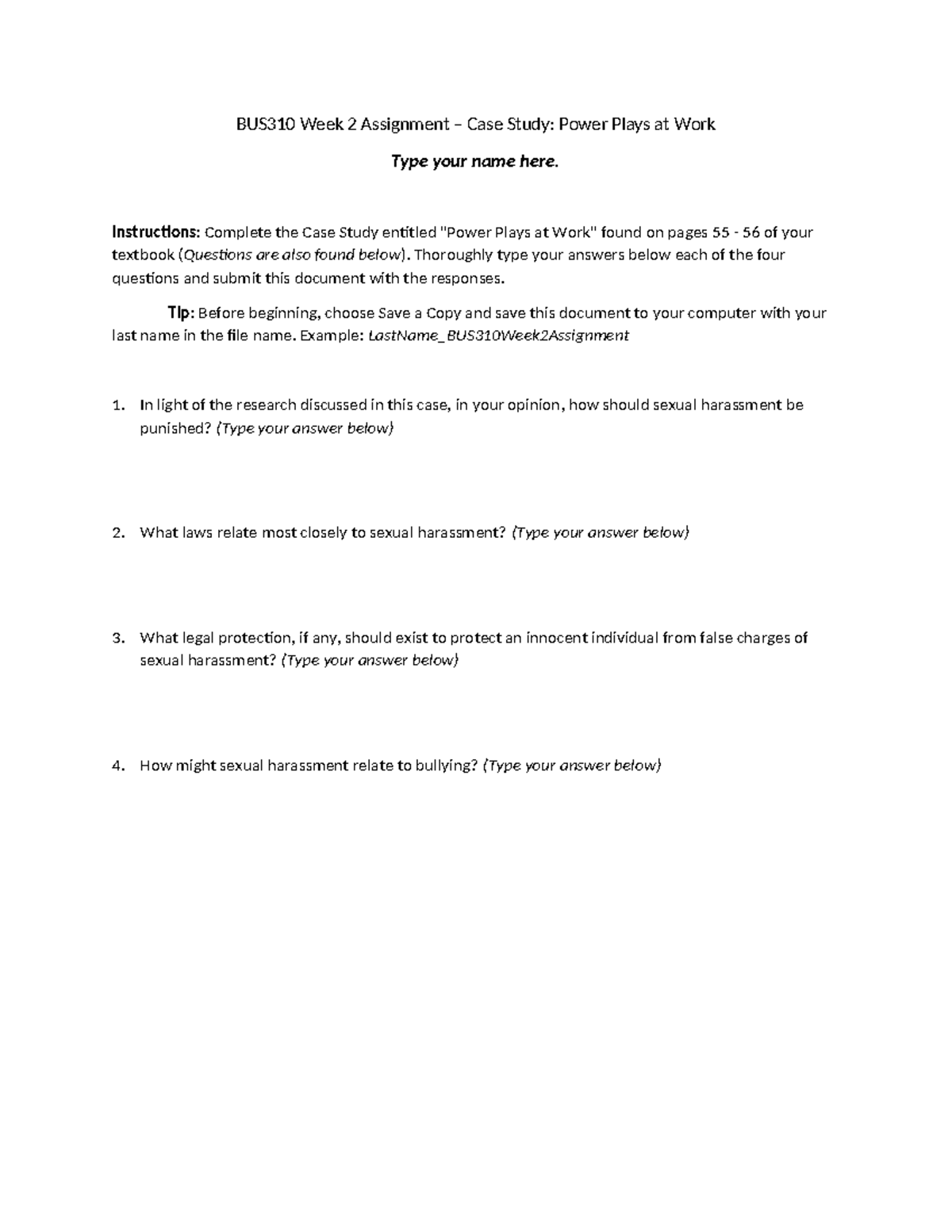 BUS310 Week2Assignment Template - BUS310 Week 2 Assignment – Case Study ...