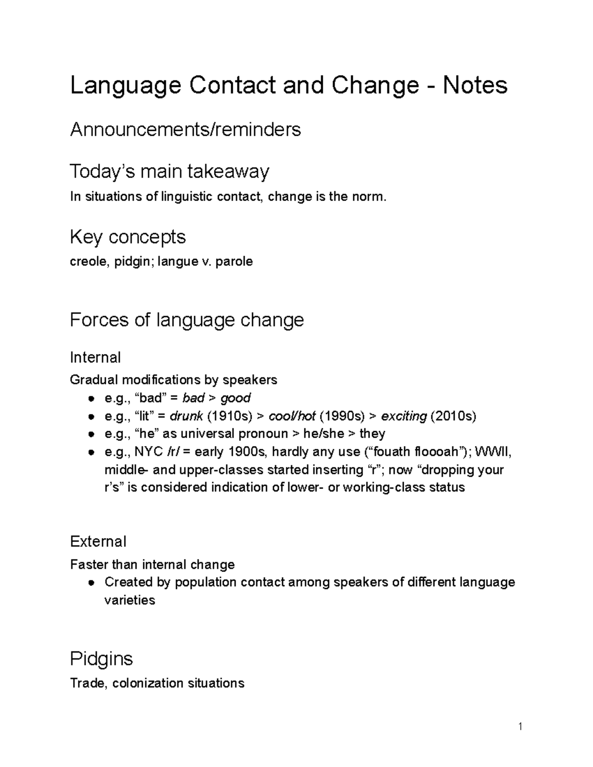 Language Contact and Change - Notes - Language Contact and Change ...
