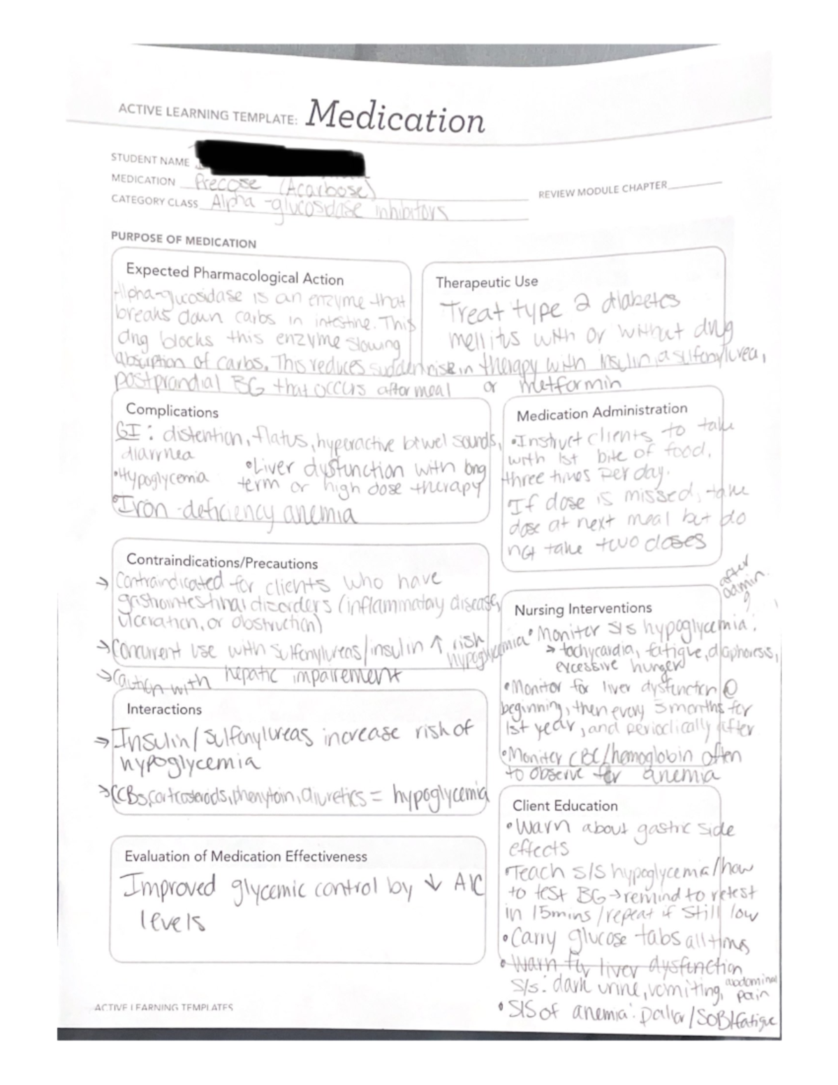 Precose (Acarbose) Med Card - NURS 306 - Studocu