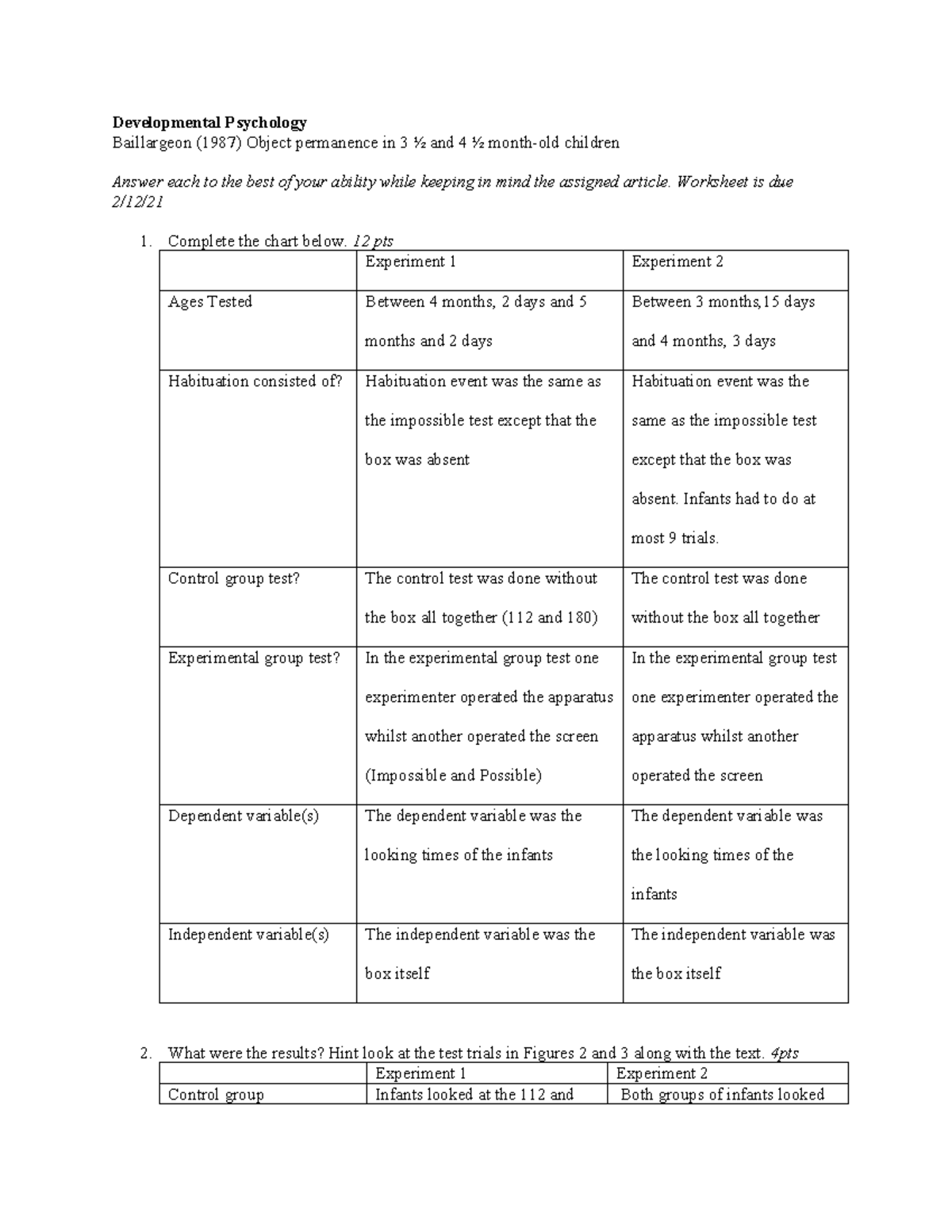 Baillargeon worksheet - Developmental Psychology Baillargeon (1987 ...
