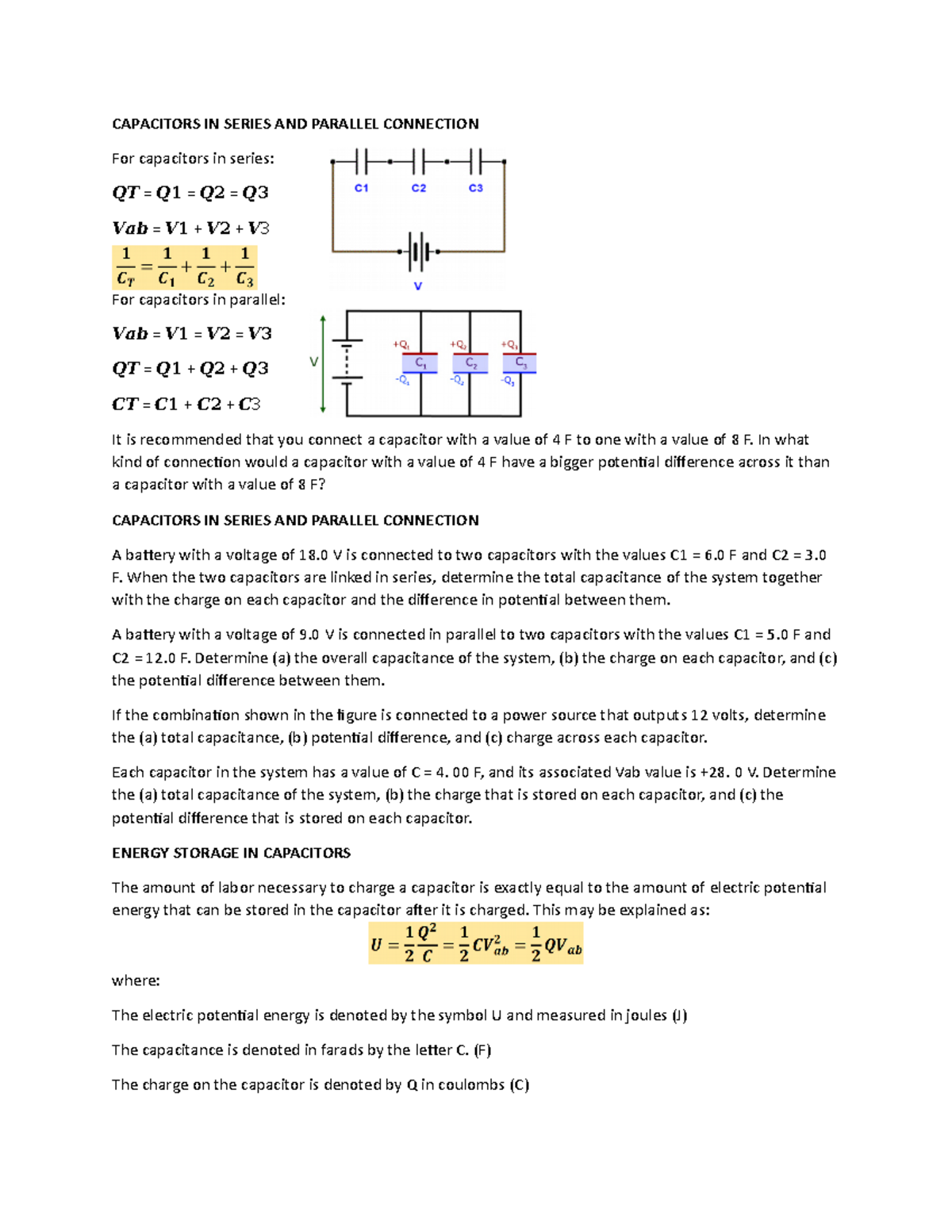 Capacitors IN Series AND Parallel Connection - CAPACITORS IN SERIES AND ...