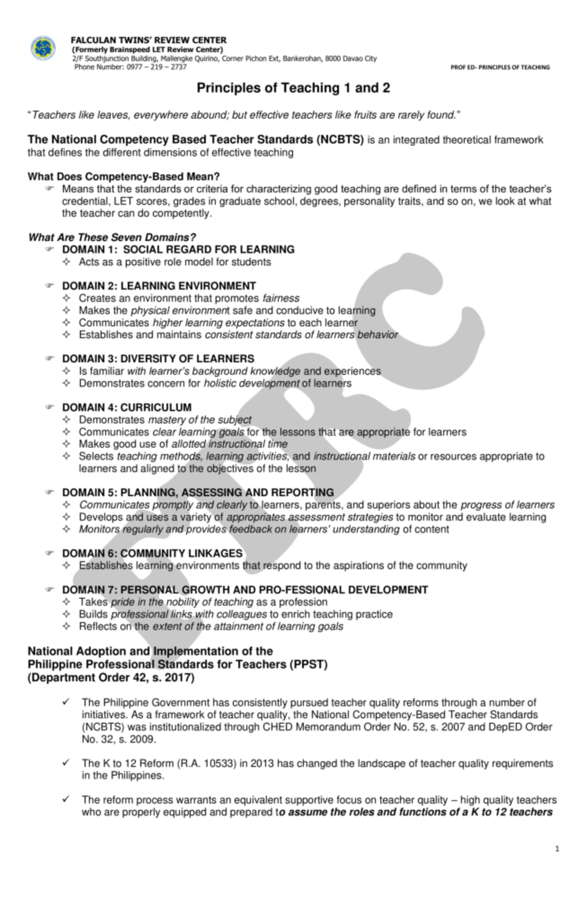 Principles-of-teaching-1-and-2 handout - FALCULAN REVIEW CENTER ...