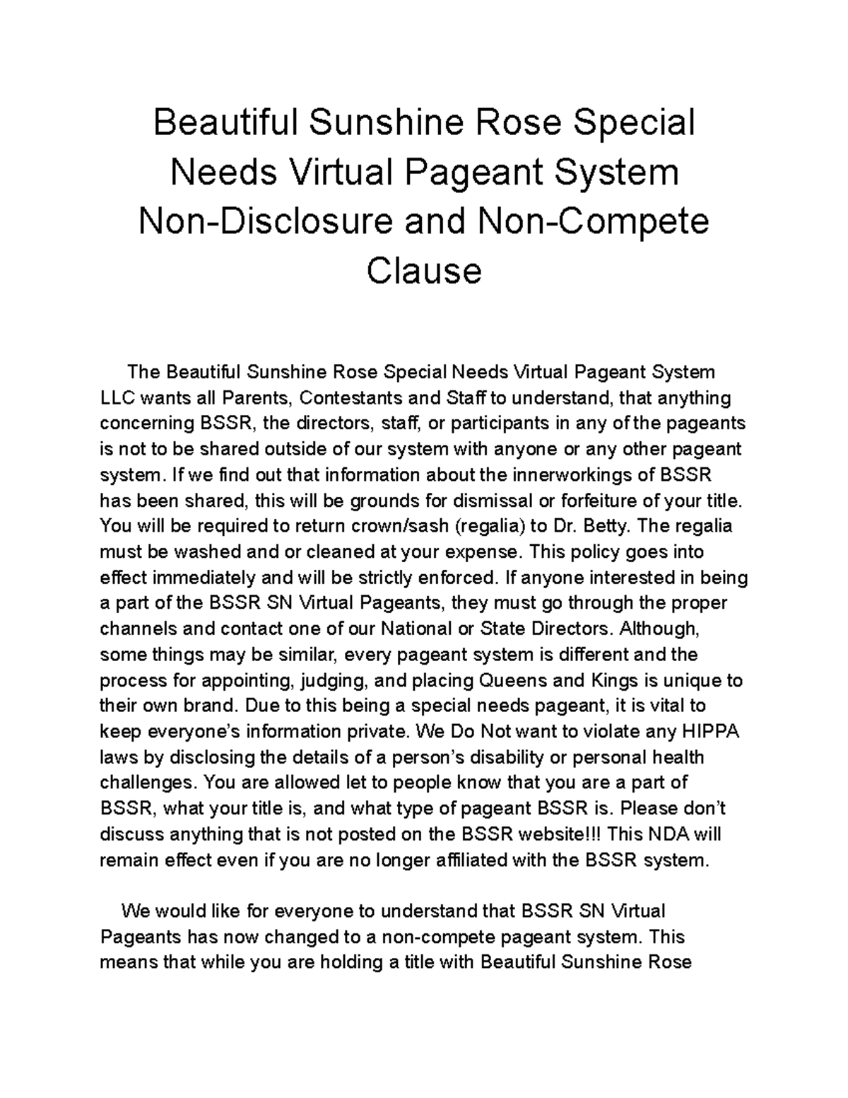 BSSR NDA and Non Compete Clause - Beautiful Sunshine Rose Special Needs ...